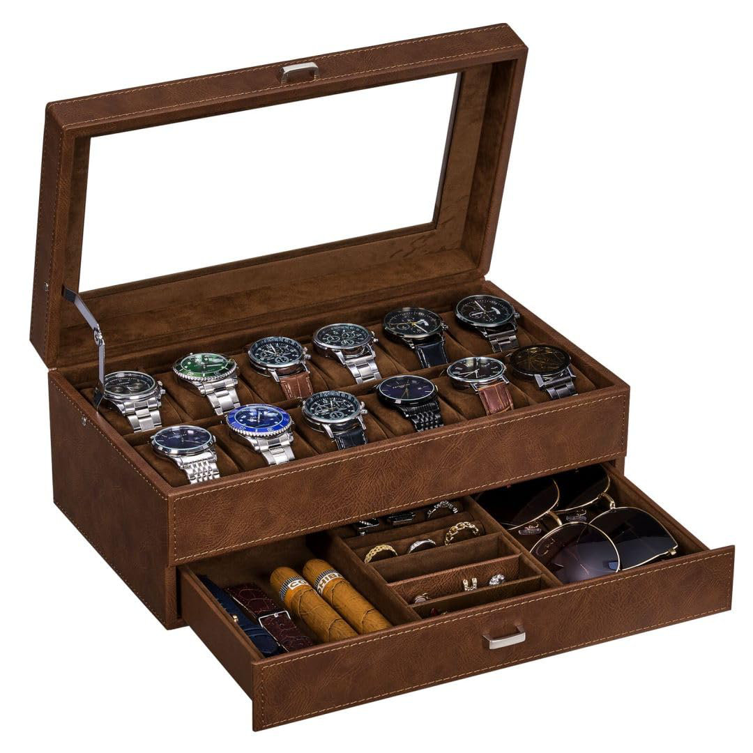 Hokku Designs Watch Box For Men Luxury Watch Organizer Faux Leather ...