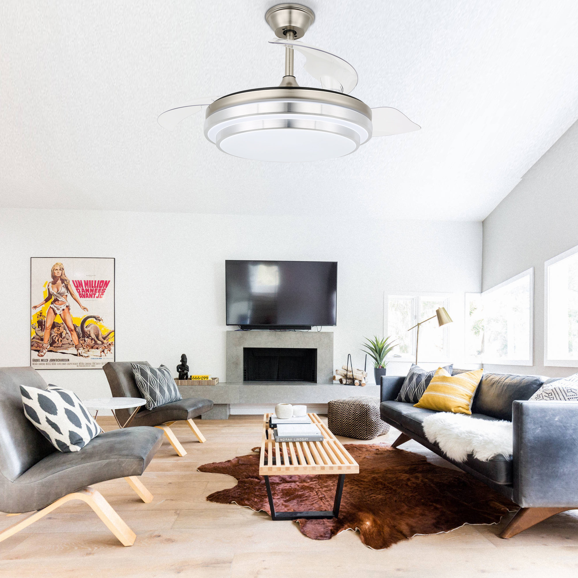 Ivy Bronx Seppe 42'' Retractable Ceiling Fan with Dimmable LED Lights ...