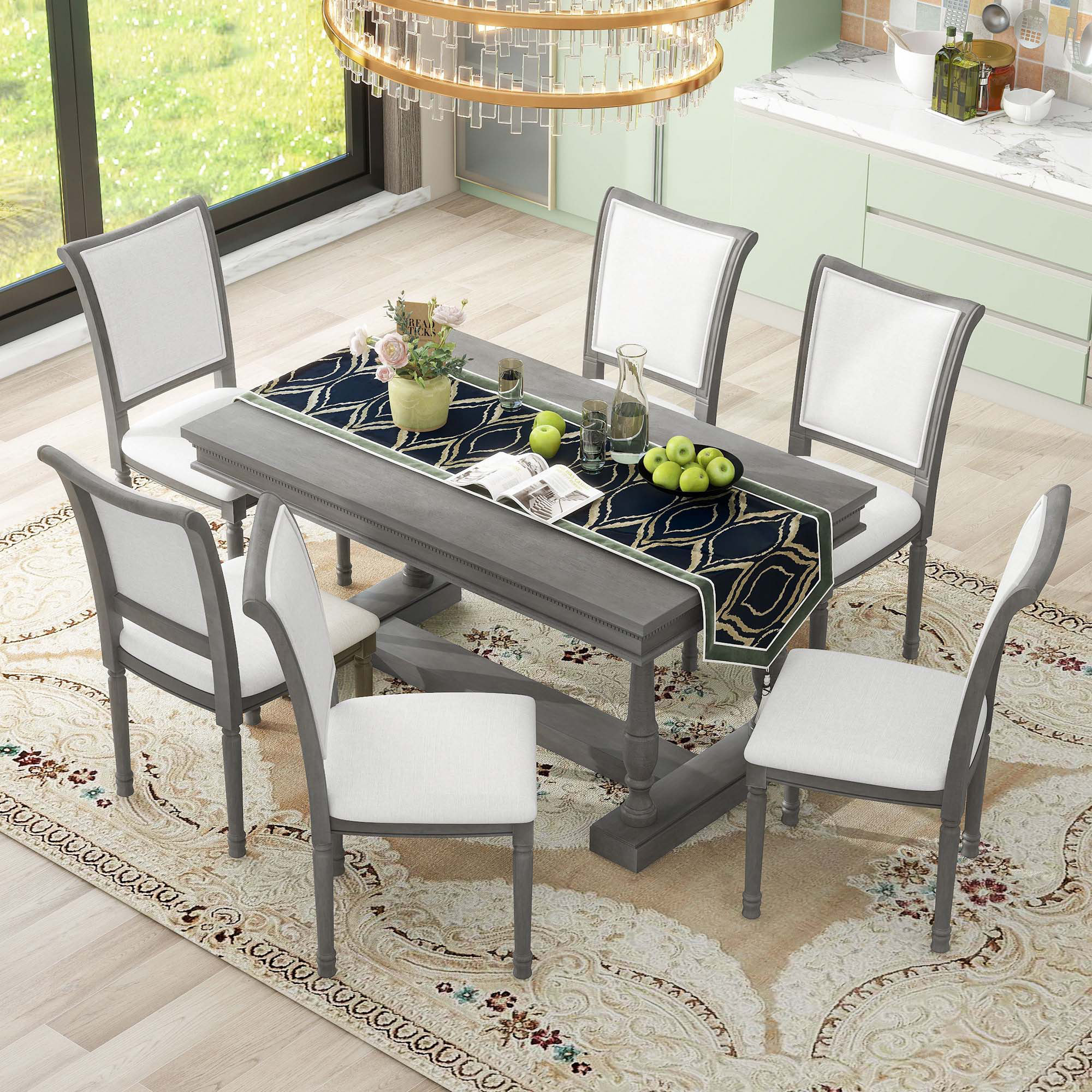 Darby Home Co 7-Piece Dining Table With 4 Trestle Base And 6 ...