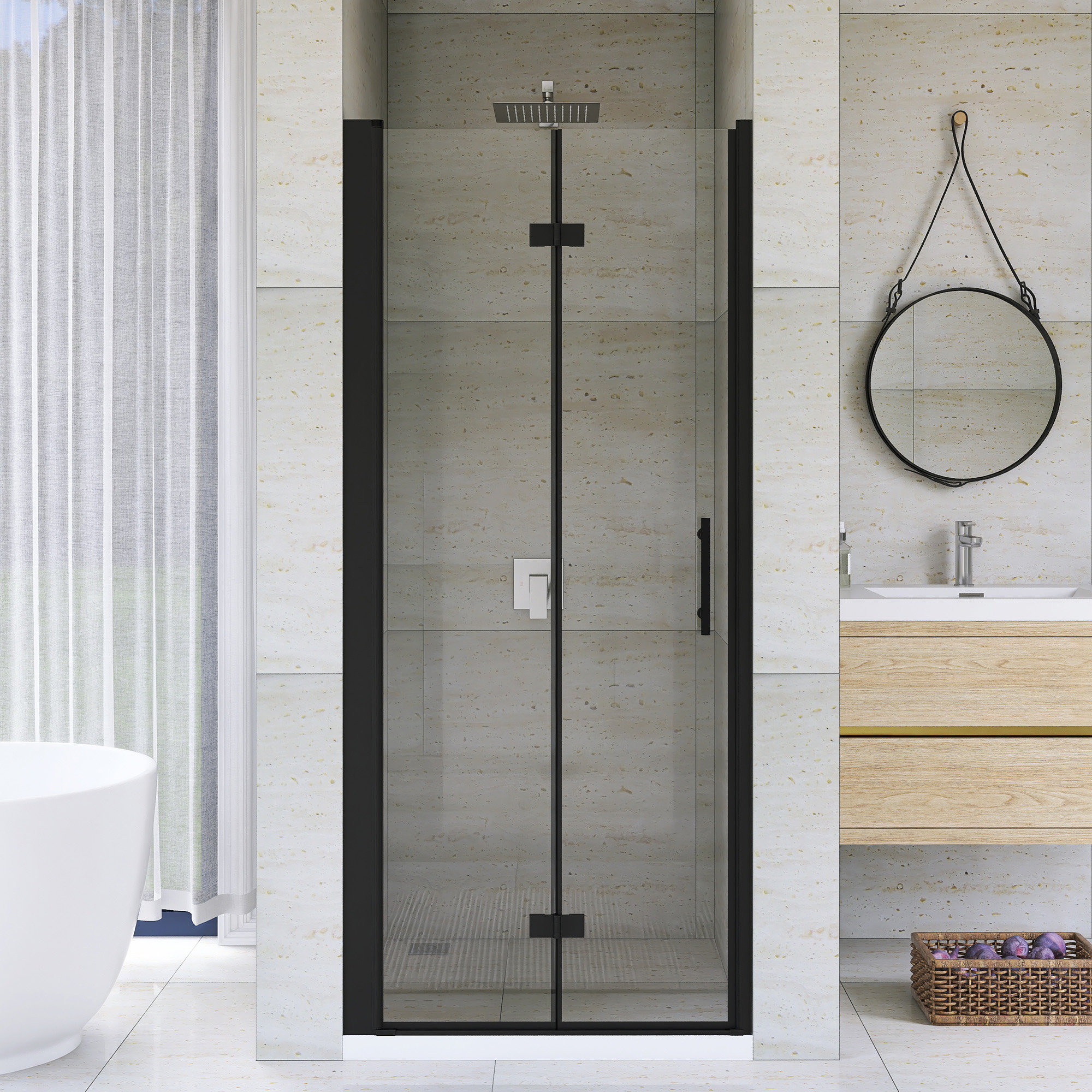 OVOSMY 34 "X 72" Aluminum Frame Bifold Shower Door In Matte Black ...