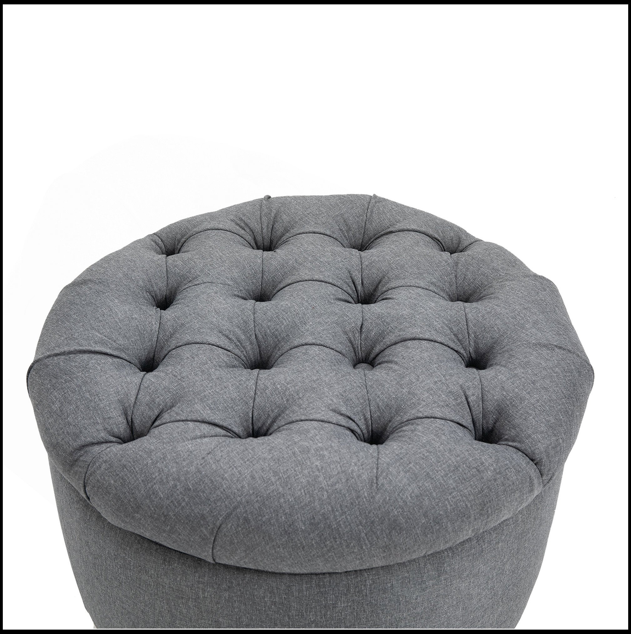 Alcott Hill® Round Button Tufted Storage Ottoman With Linen-Touch ...
