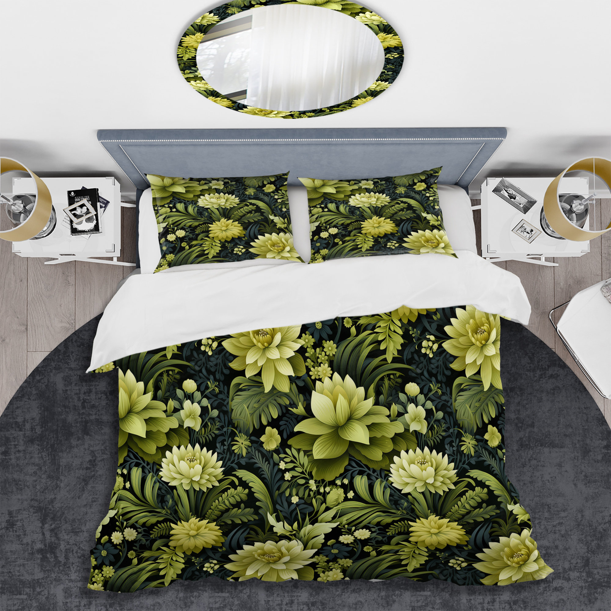 Design Art Green Damask Ferns Oasis - Damask Duvet Cover Set | Wayfair