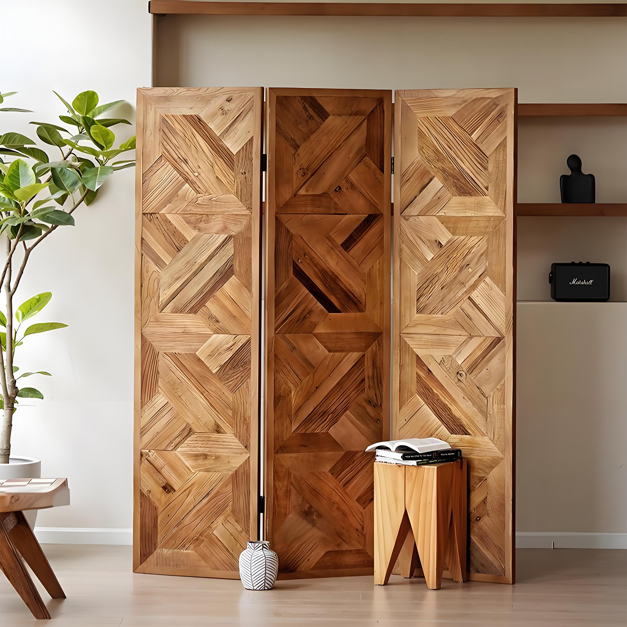 A Bestiary Living Elmwood Parquet Folding Screen Partition Divider ...