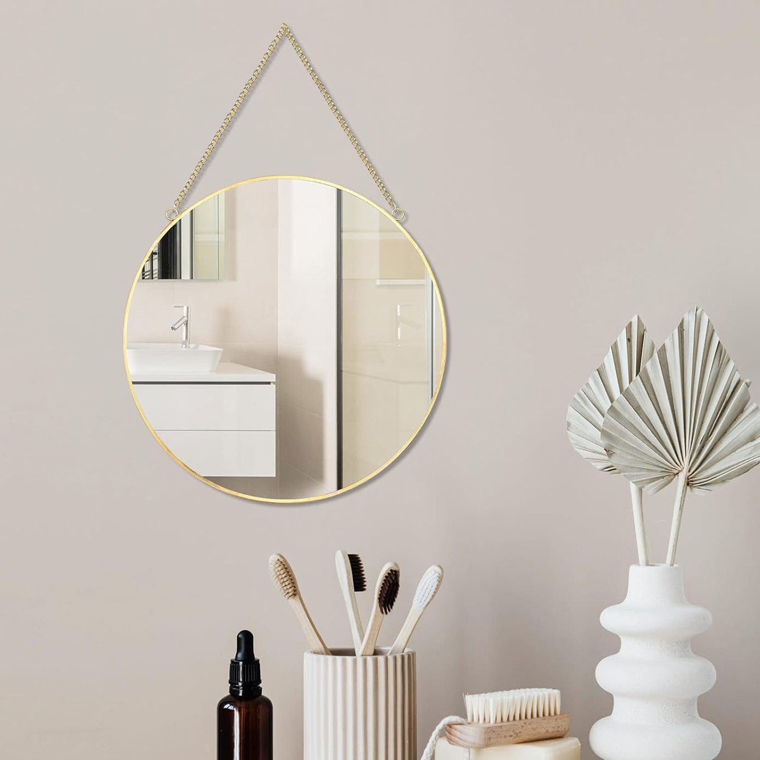 Mercer41 Dahey Hanging Circle Mirror Wall Decor Small Gold Round Mirror ...