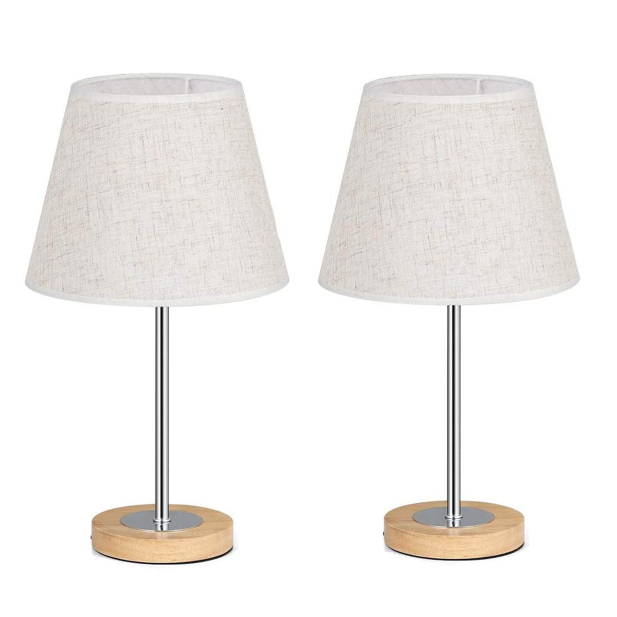 Latitude Run® Wooden Desk Lamp 2 Piece Set Wood Base Linen Lamp Shade ...