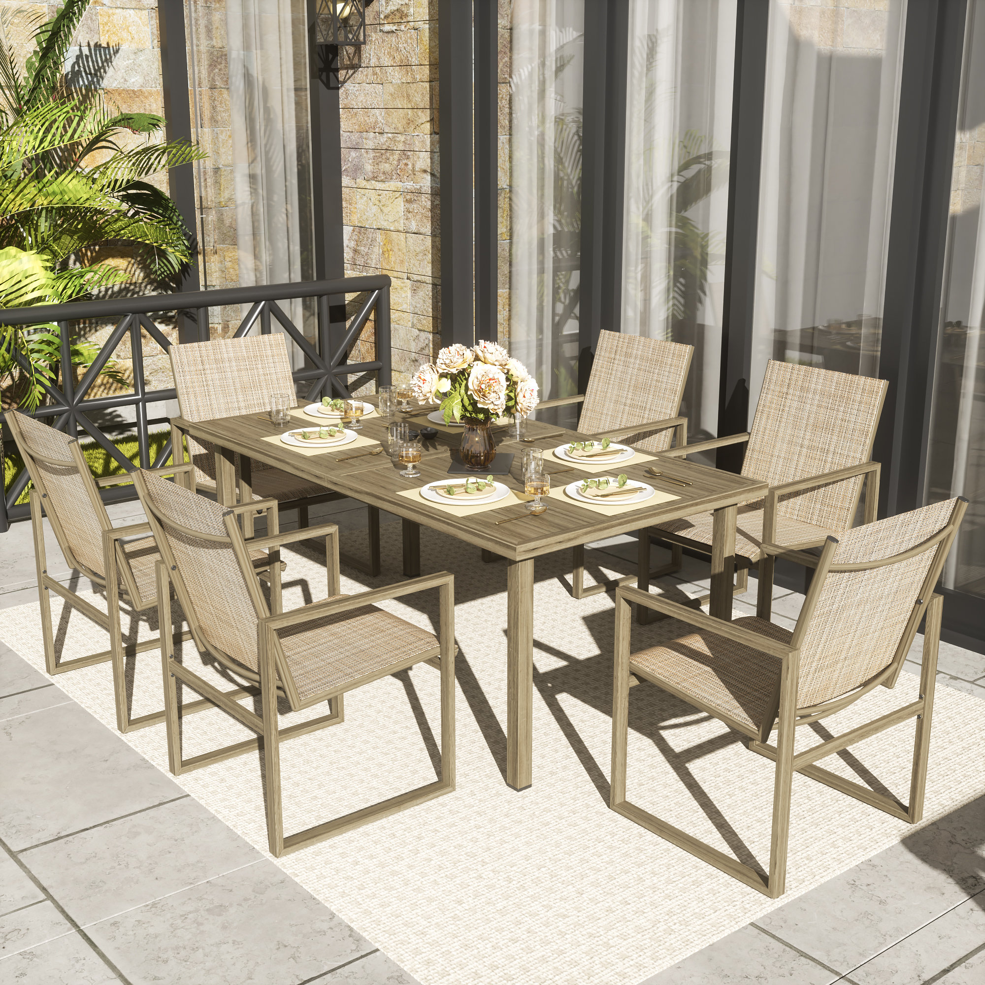 Latitude Run® 7 Piece Outdoor Dining Set with 70’’ Dining Table and 6 ...