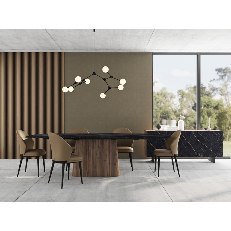 Brayden Studio® Totem Buffet In Walnut - Black Marbled Porcelain With ...