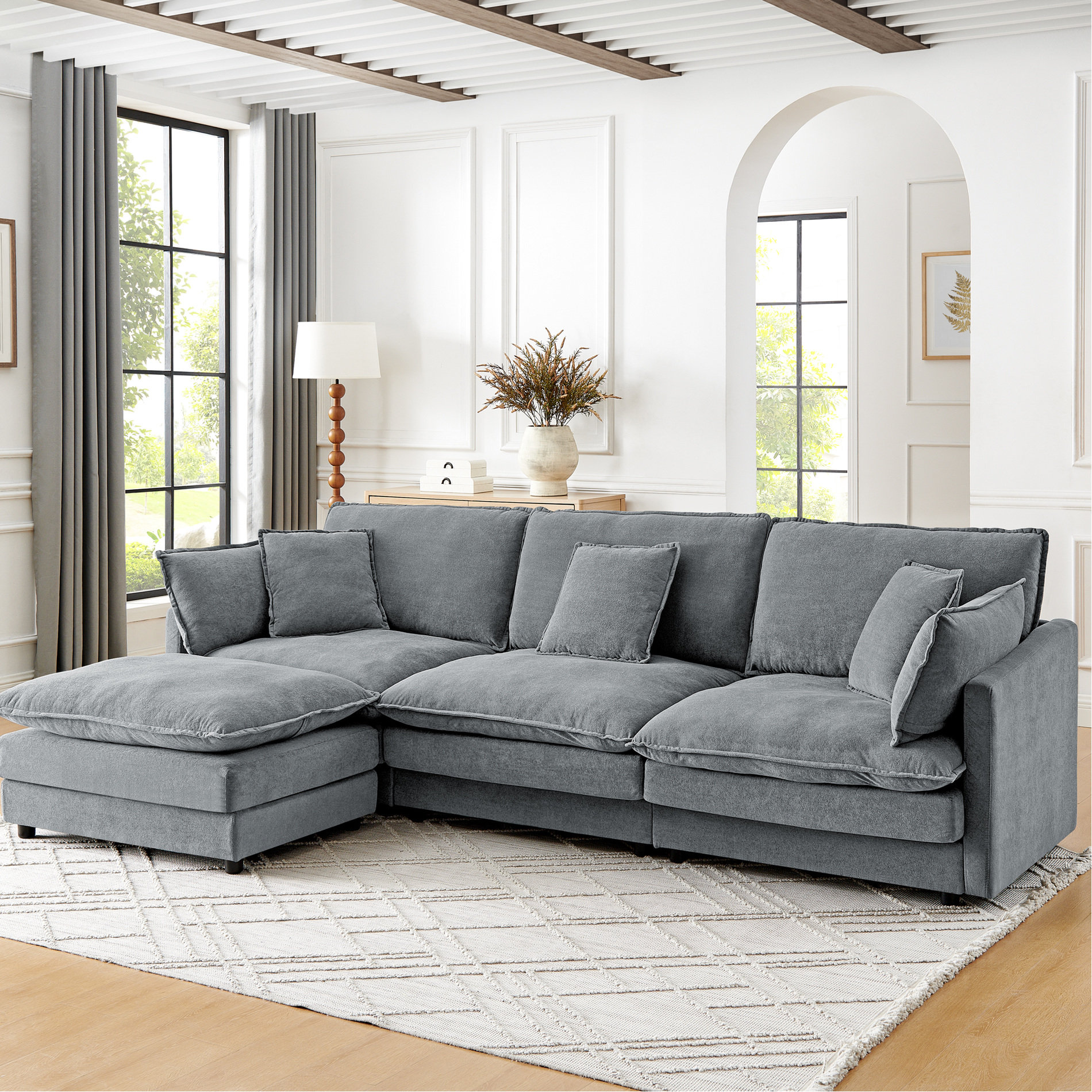 Ivy Bronx Modern Home L-Shaped Sectional With , Convertible 4 In Grey ...