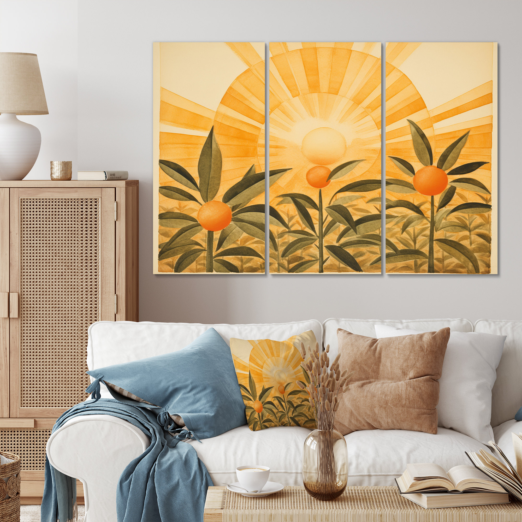 Design Art Bright Sun Blossoming Sunflowers Retro Art - Abstract ...