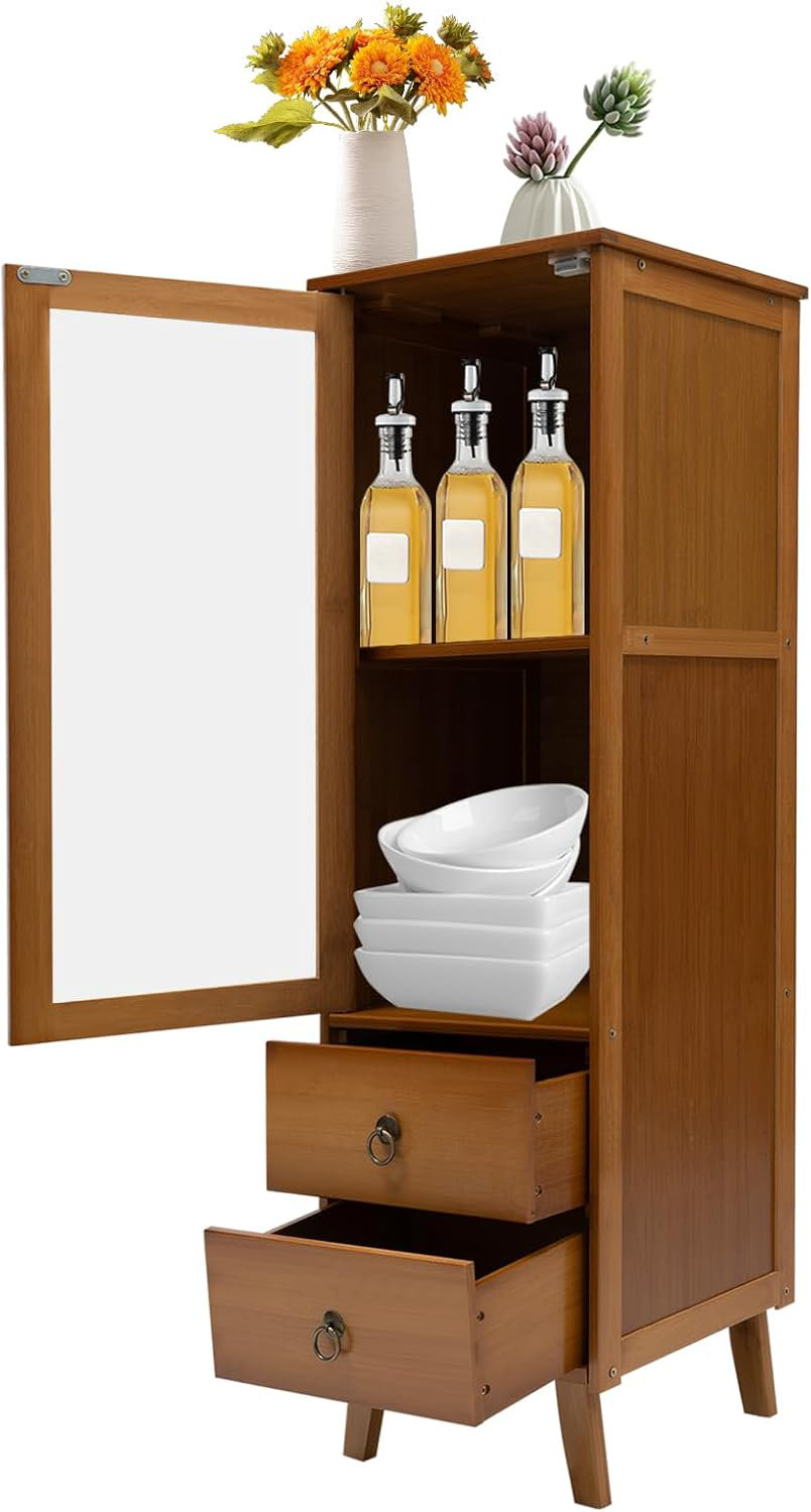 Winston Porter Storage Cabinet, 4-Tier Bamboo Wooden Kitchen Floor ...