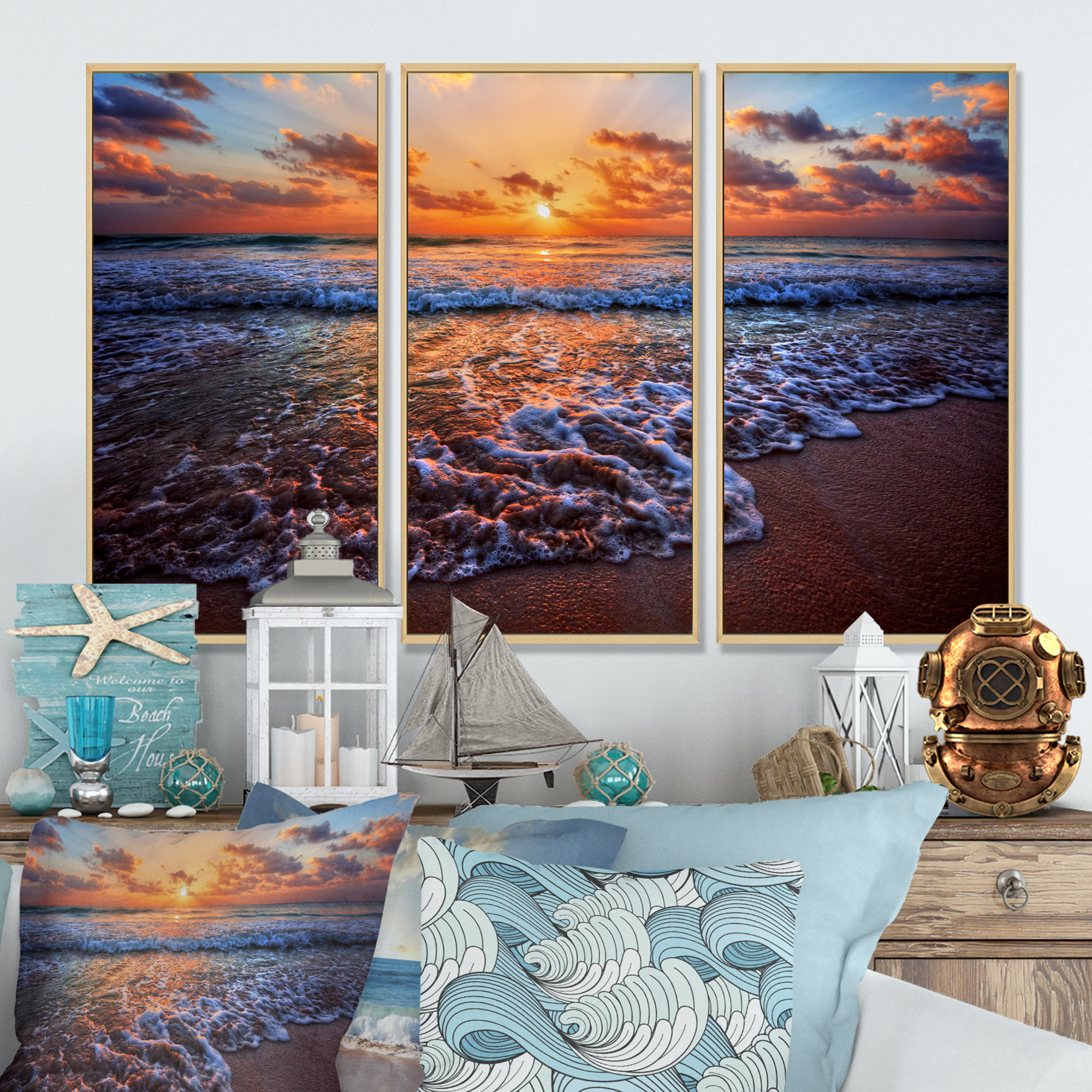 Highland Dunes Roaring Sea Wavers During Sunset - Sea & Shore Framed ...
