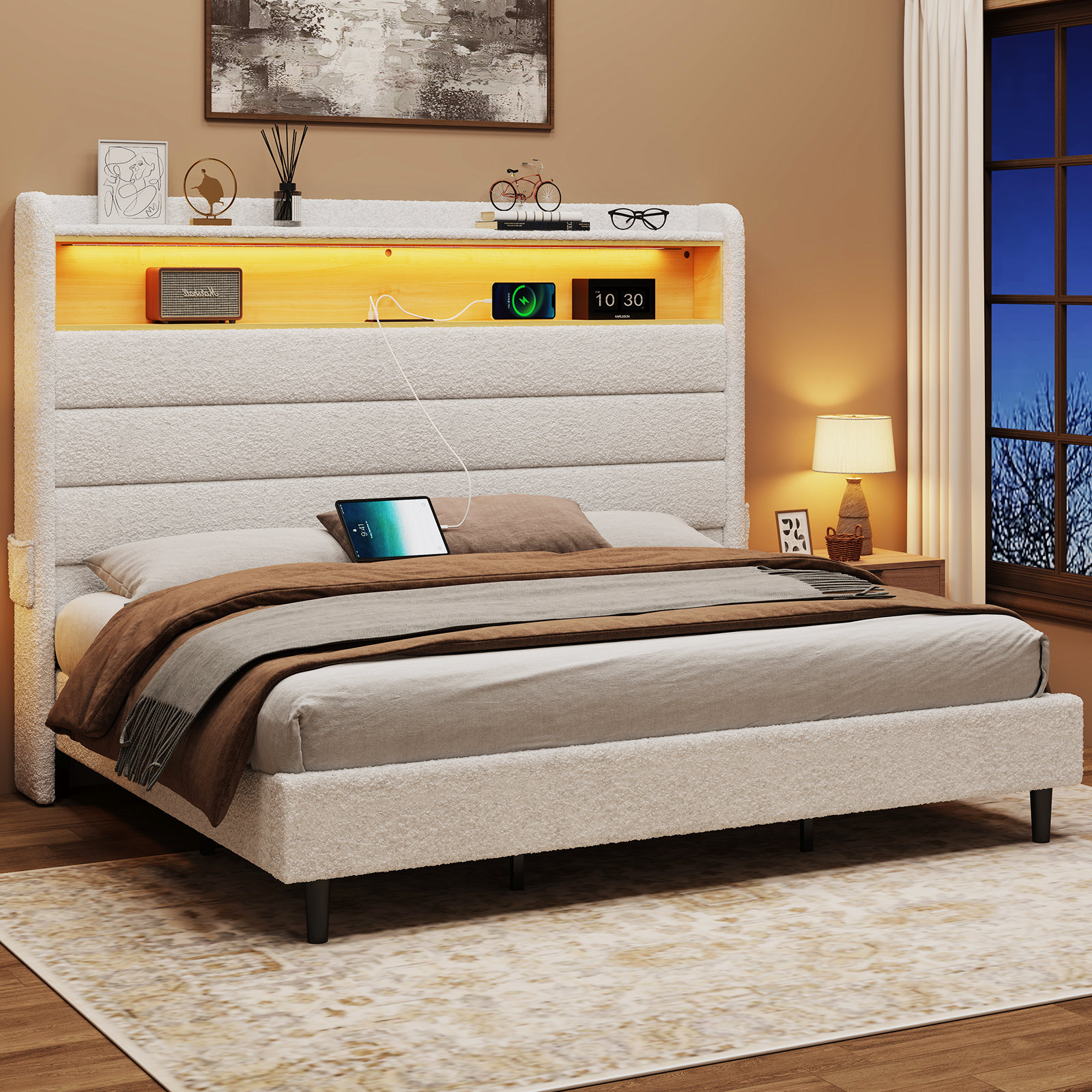 Ivy Bronx Briceson Bed Frame With Led Lights Charging Station Tall ...