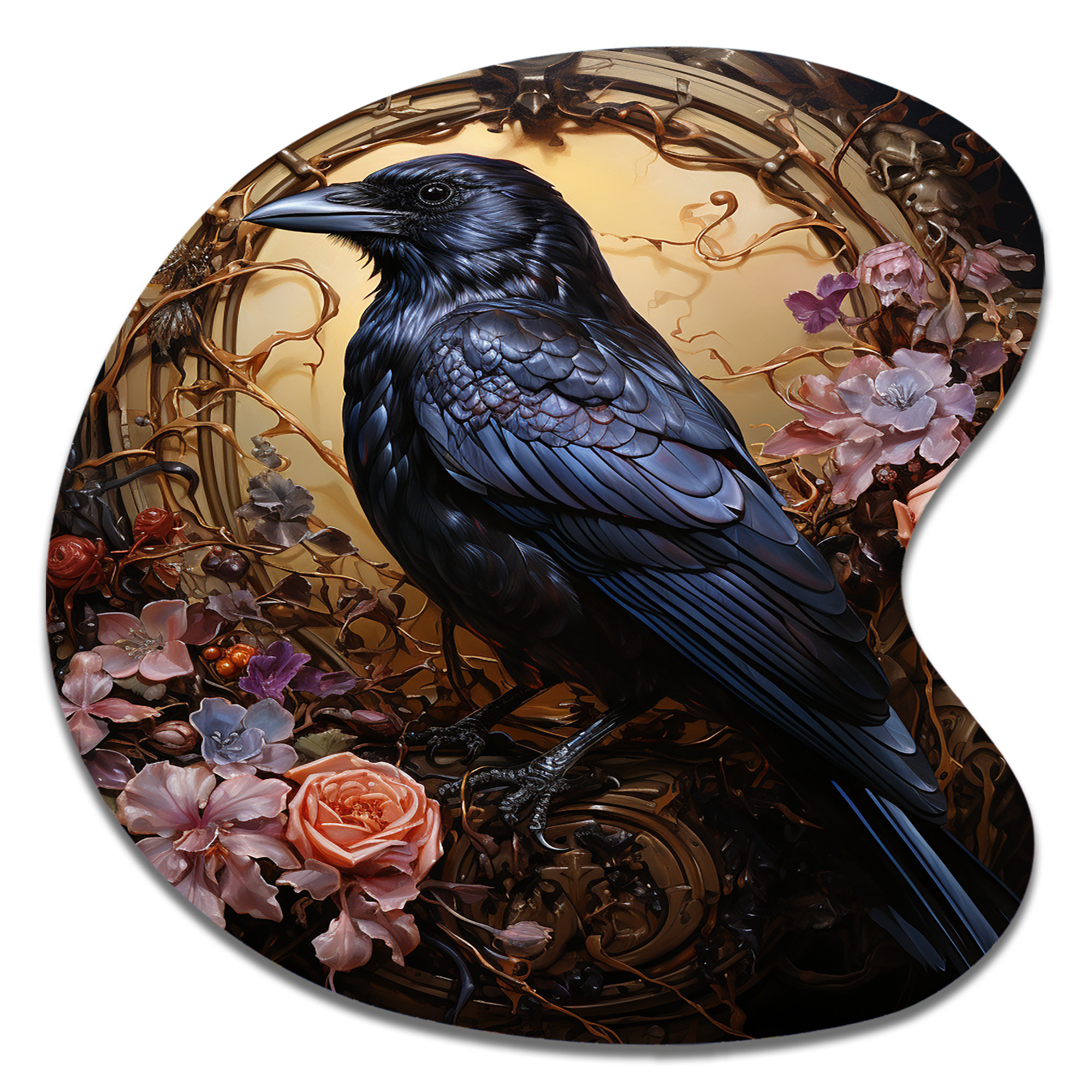 Design Art Crow Opulent Oath - Crow Drop Shape Irregular Metal Wall ...