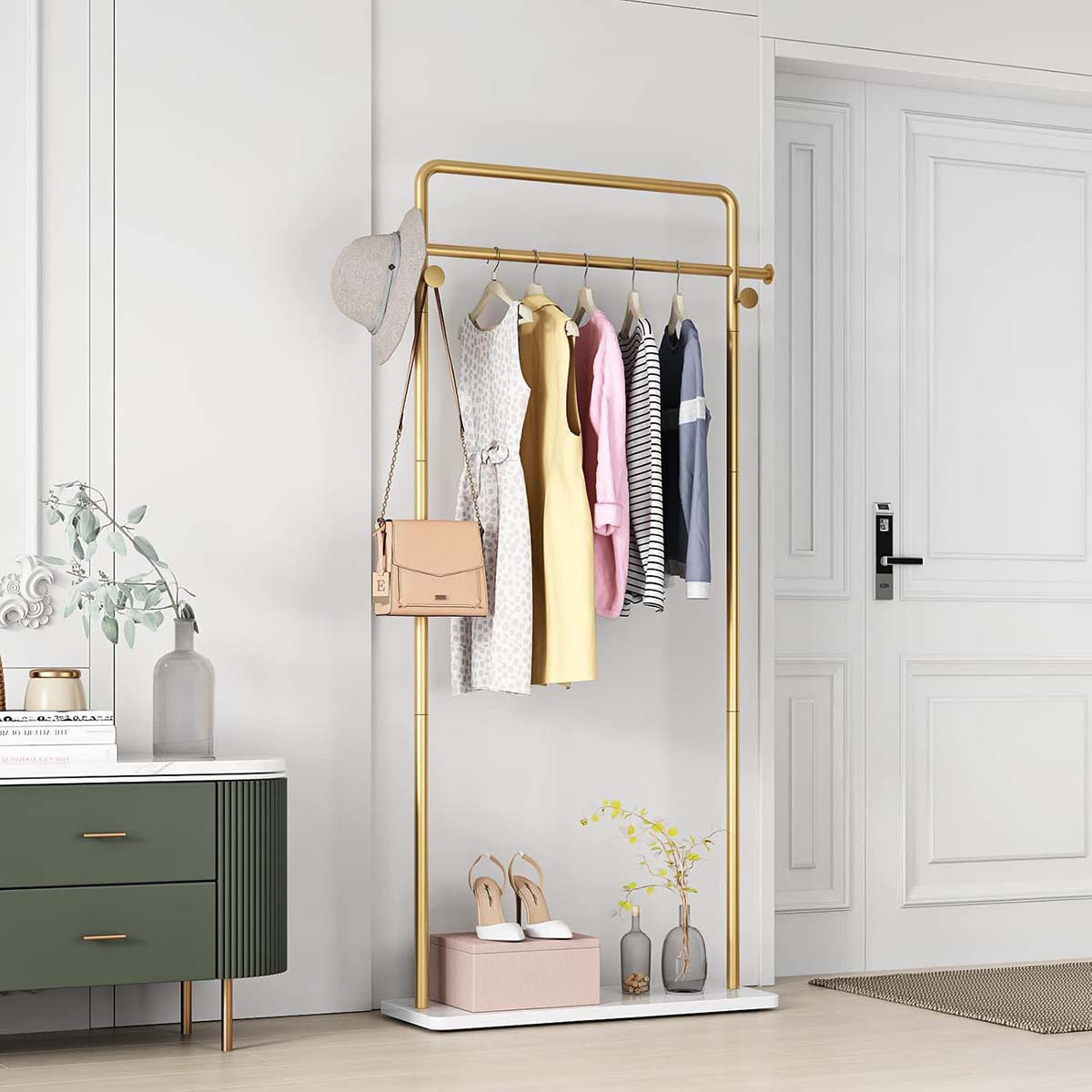 Mercer41 Gold Clothing Racks With Shelf, Heavy Duty Gold Clothes Racks ...