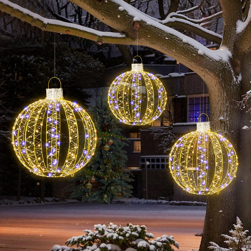 The Holiday Aisle® 3-Piece Christmas Outdoor Hanging Light Balls ...