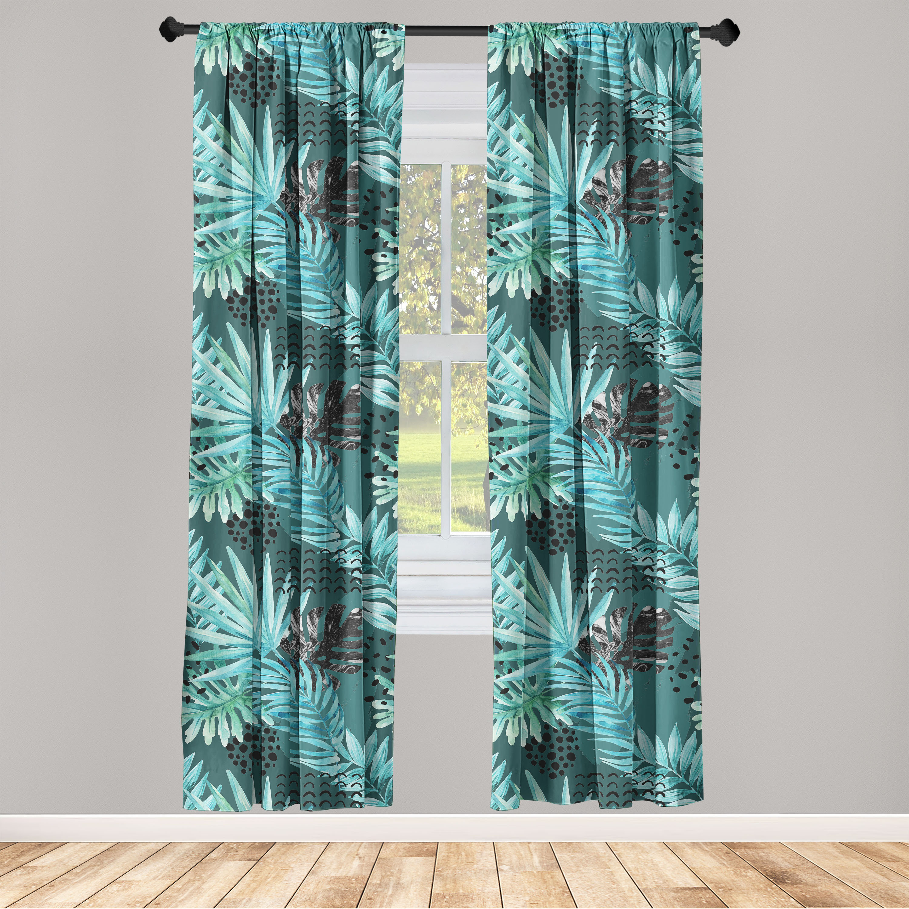 East Urban Home Tropical Curtains Exotic Leaves Hand-Drawn Pair of ...