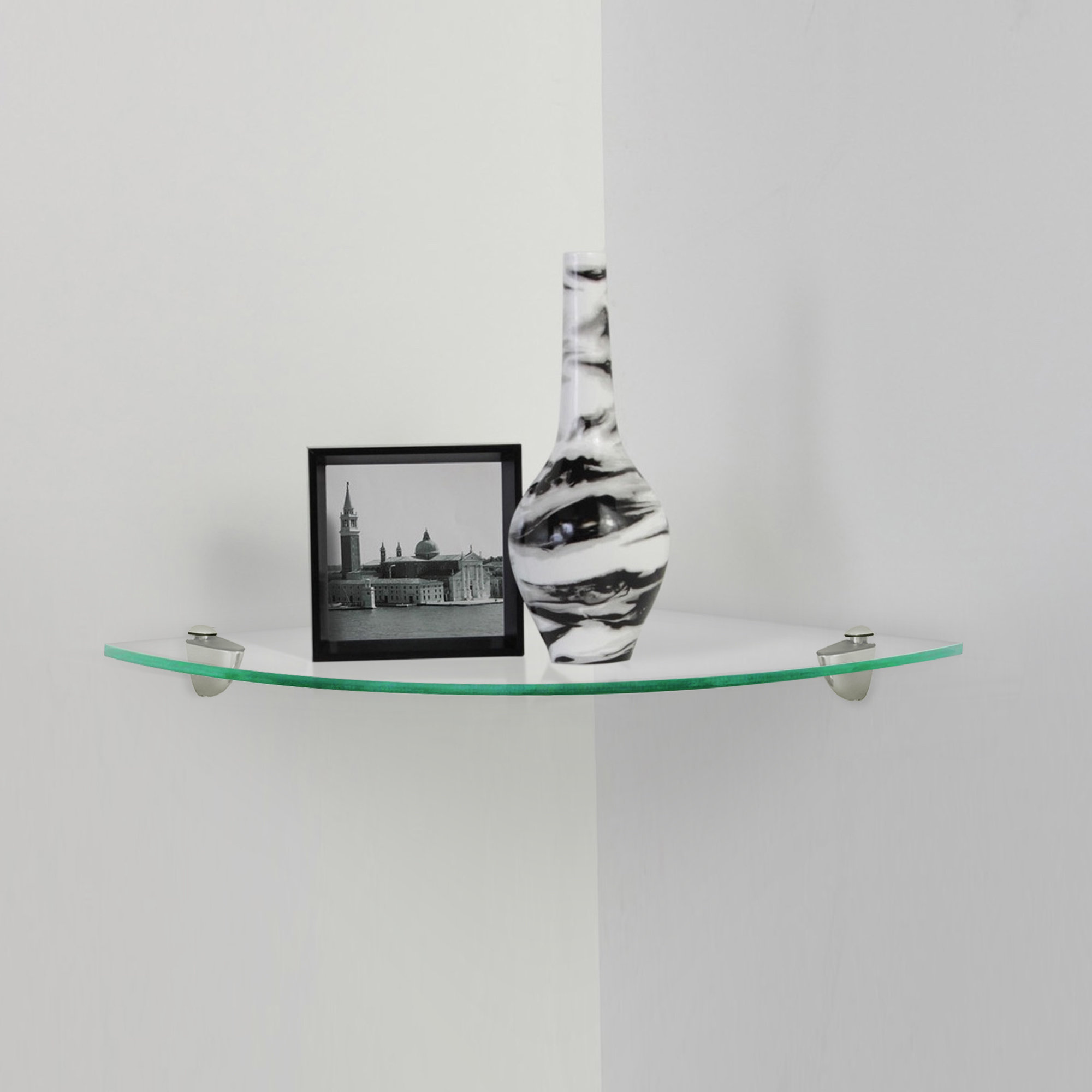 Ivy Bronx Goettingen Floating Glass Shelf with Chrome Brackets ...
