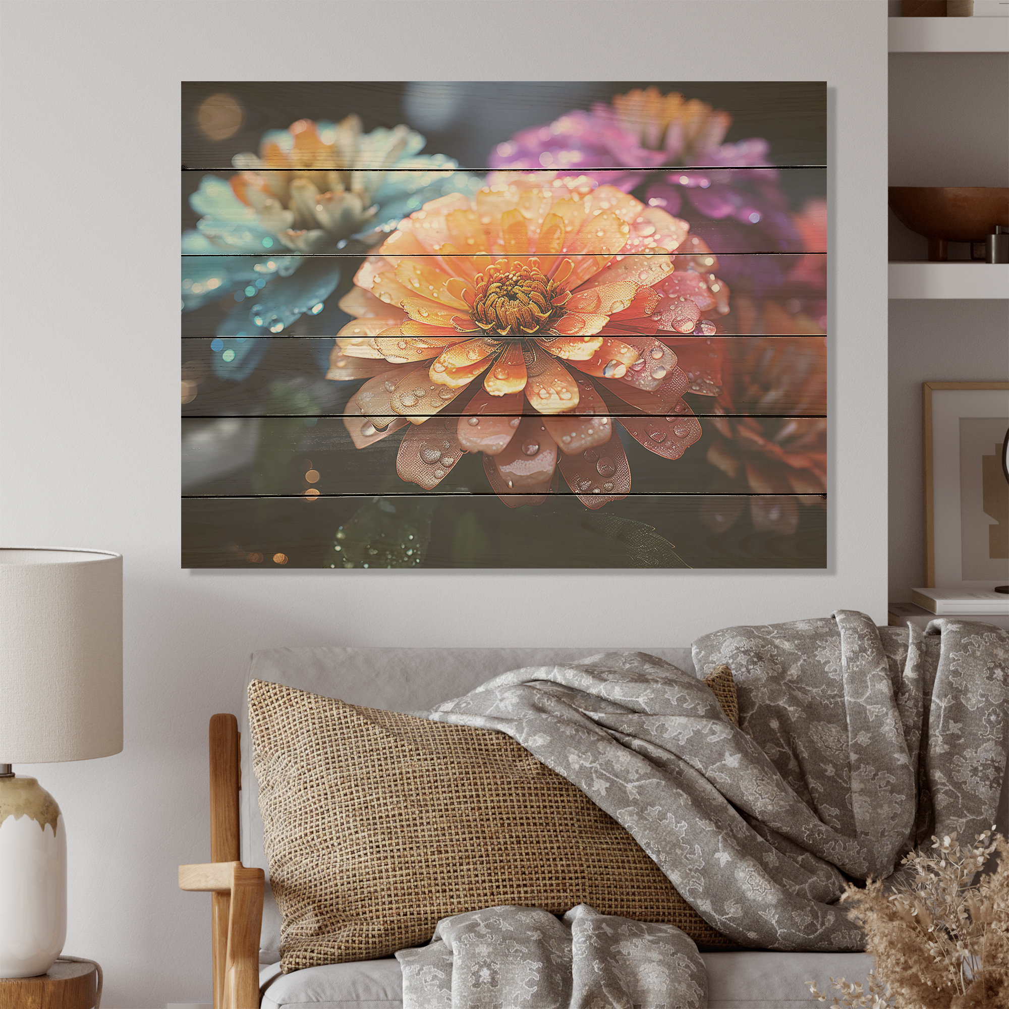 Lark Manor™ Zinnias Illuminated By Moonlight - Zinnias Wood Panel Wall ...