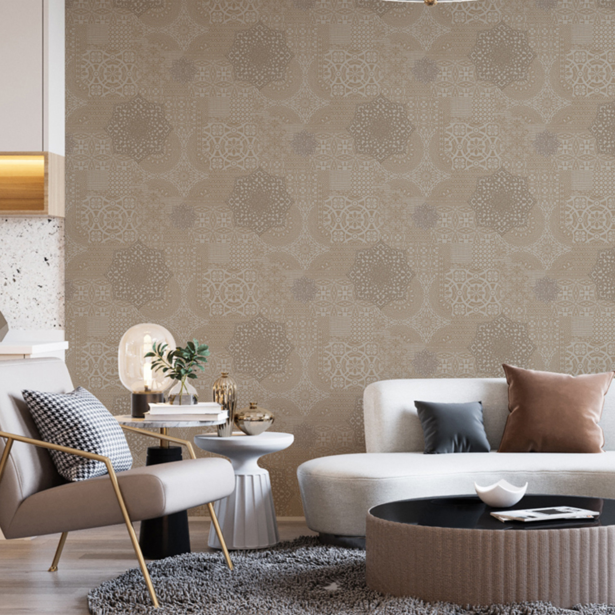 Bungalow Rose Damask Quilted 3D Embossed wallpaper, Flocked Rich ...