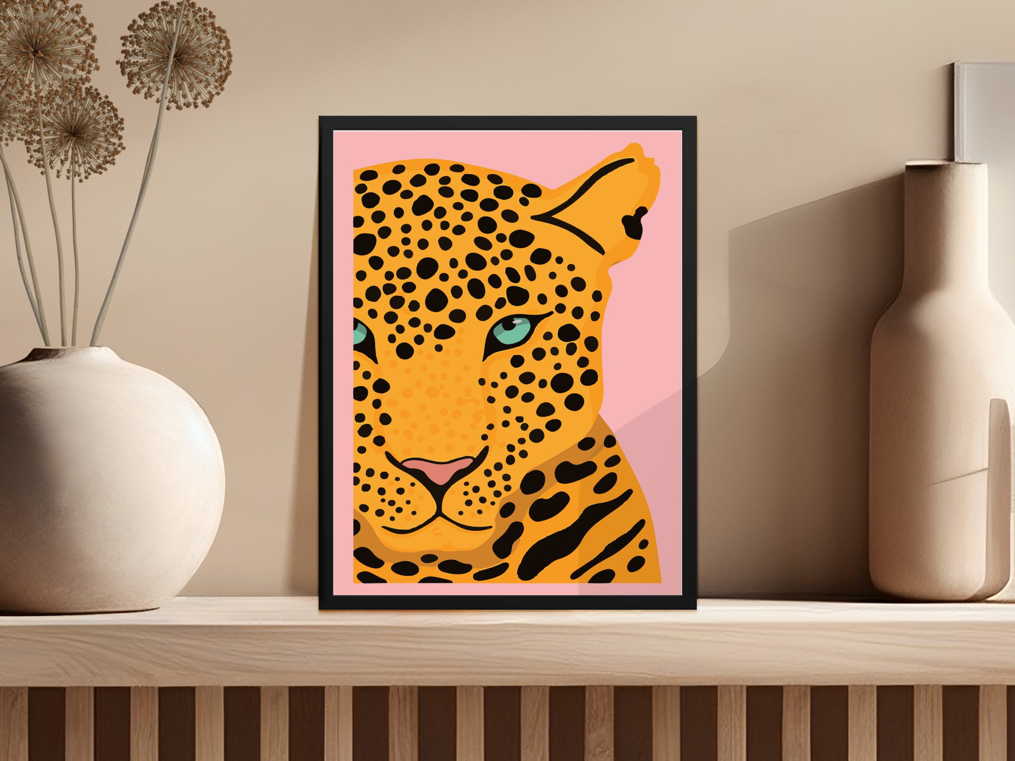 Brayden Studio Stylish Leopard on Light Pink Background Design Framed ...