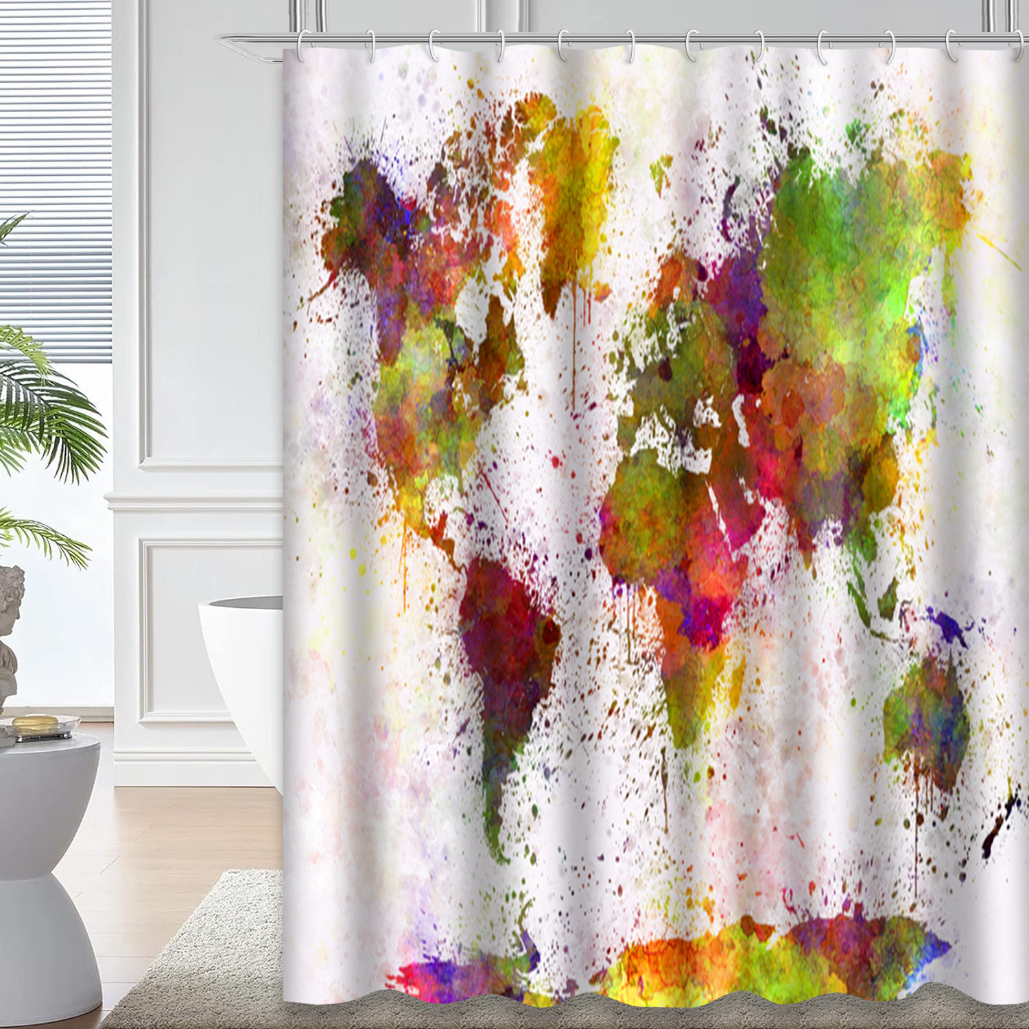 East Urban Home Earth Waterproof Shower Curtain,World Map Watercolor ...