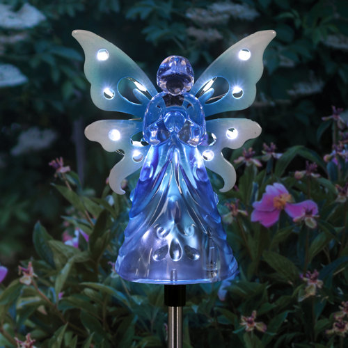 Exhart Solar Acrylic Angel with Wings and LED Lights Metal Garden Stake ...