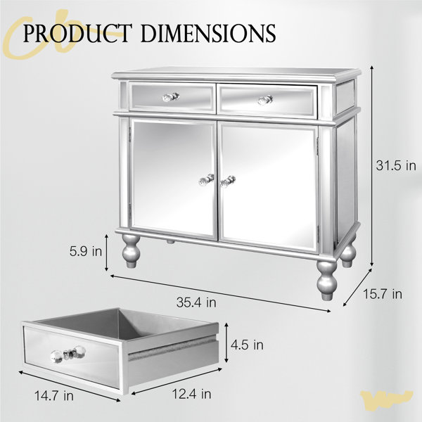 House of Hampton® Mirrored Console Table, Silver Sideboard Buffet ...
