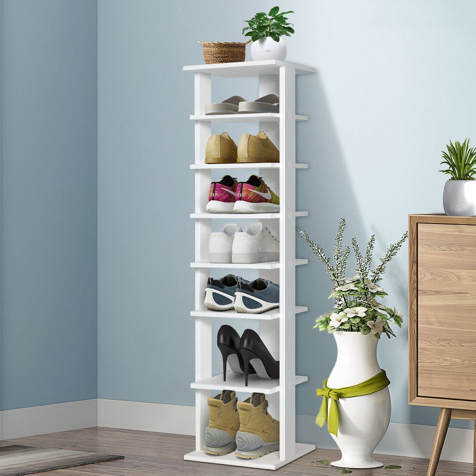 Hokku Designs 7 Tier Vertical Shoe Rack Tall Narrow Shelf Storage ...
