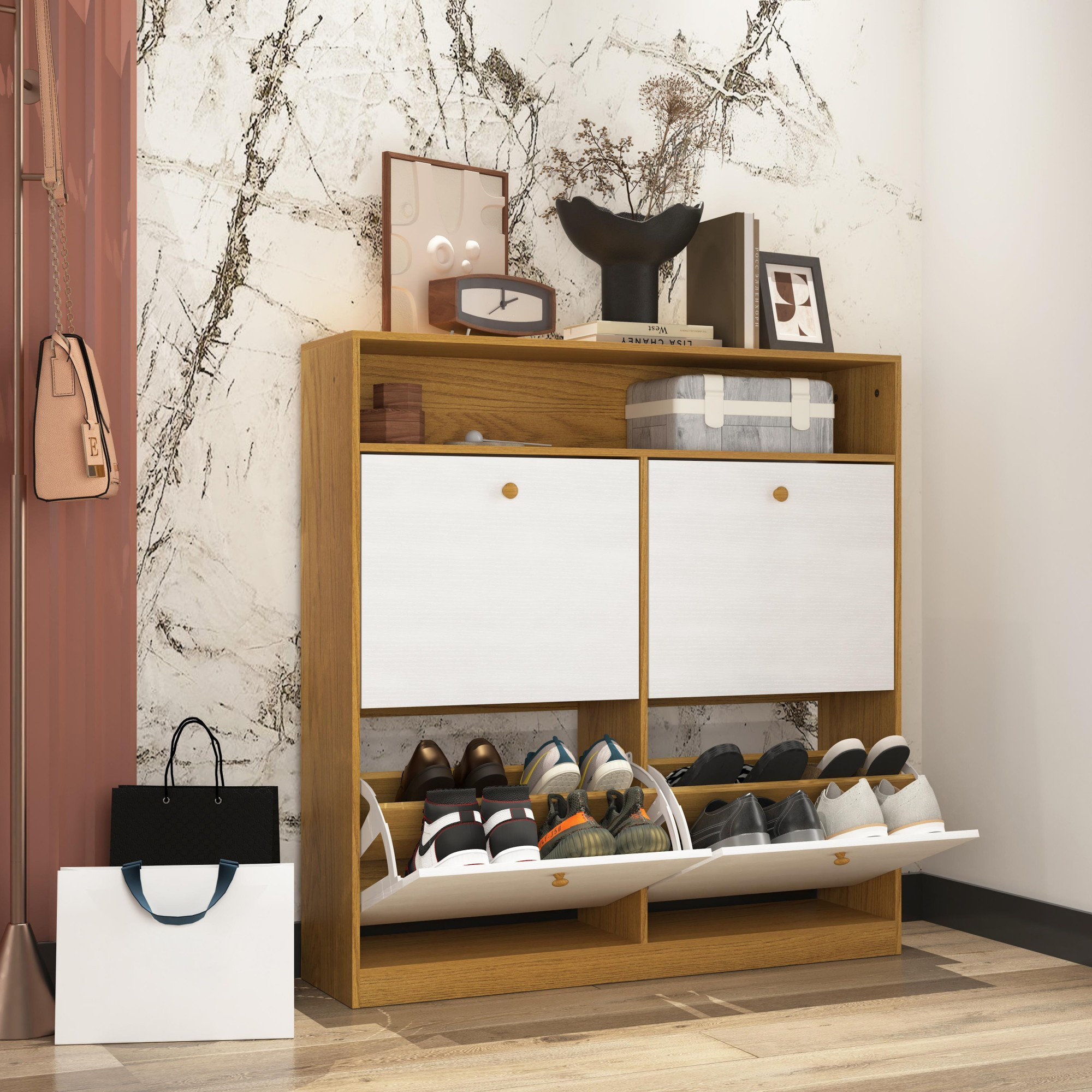 Latitude Run® Freestanding shoe organizer with 4 flip-out drawers | Wayfair