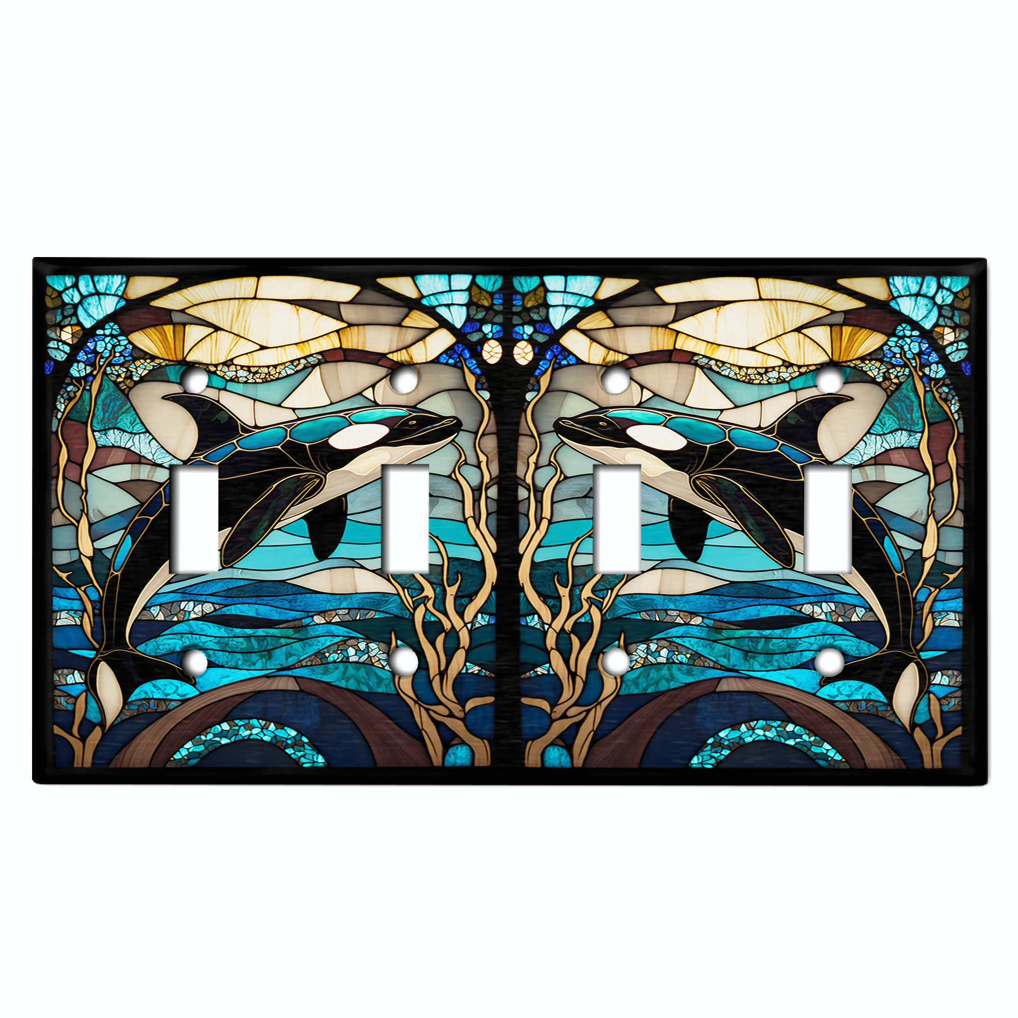 WorldAcc Cute Shamu Glass 4-Gang Toggle Light Switch Wall Plate | Wayfair