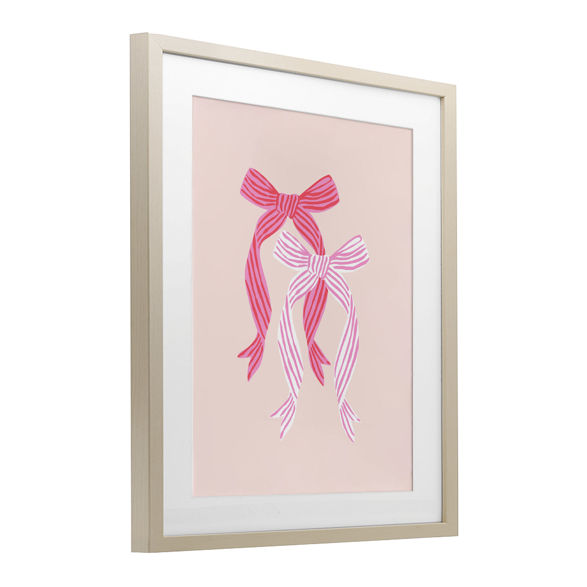 Ebern Designs Striped Bows on Pink Framed Print Under Glass, design by ...