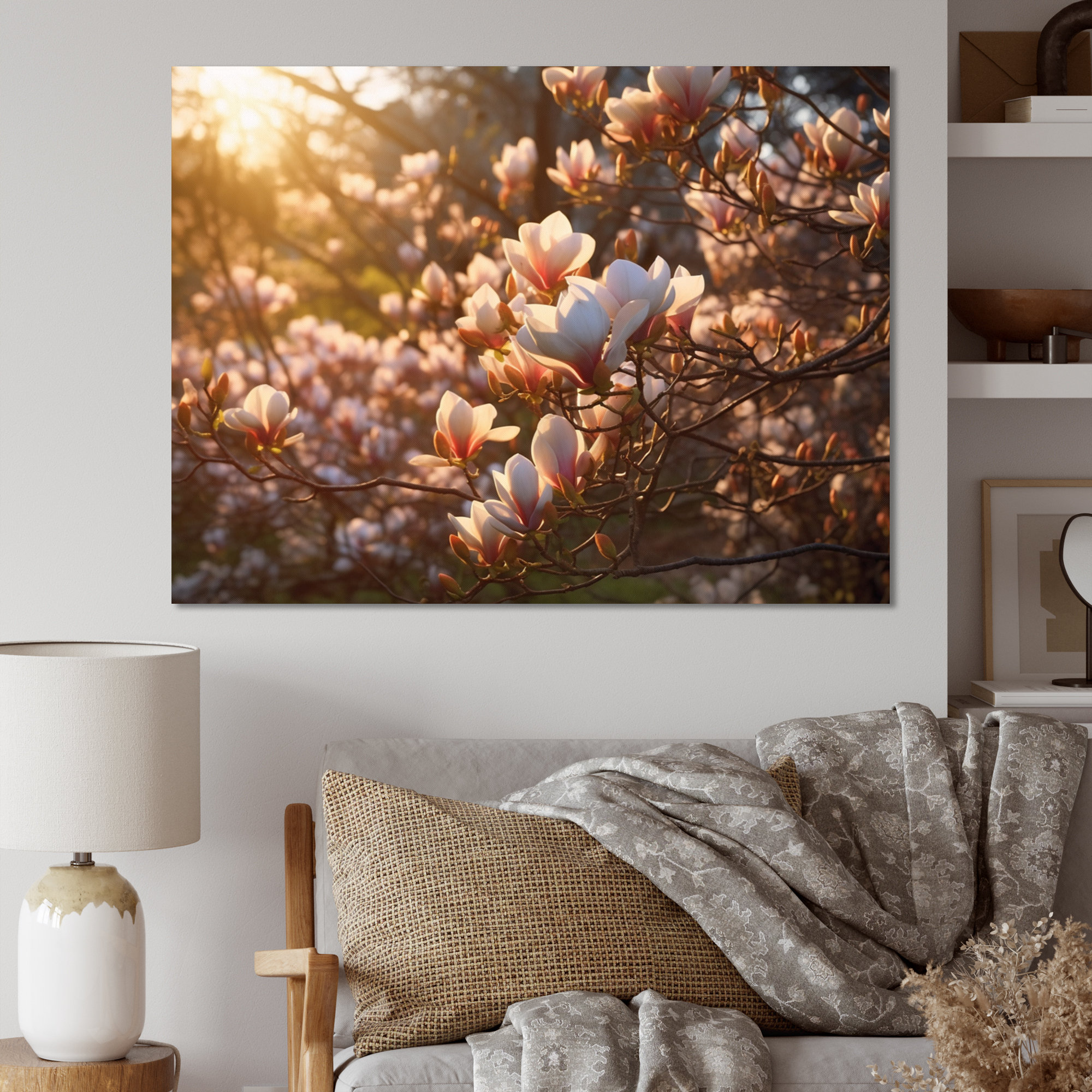 Ebern Designs White Pink Magnolias Landscape II On Canvas Print | Wayfair