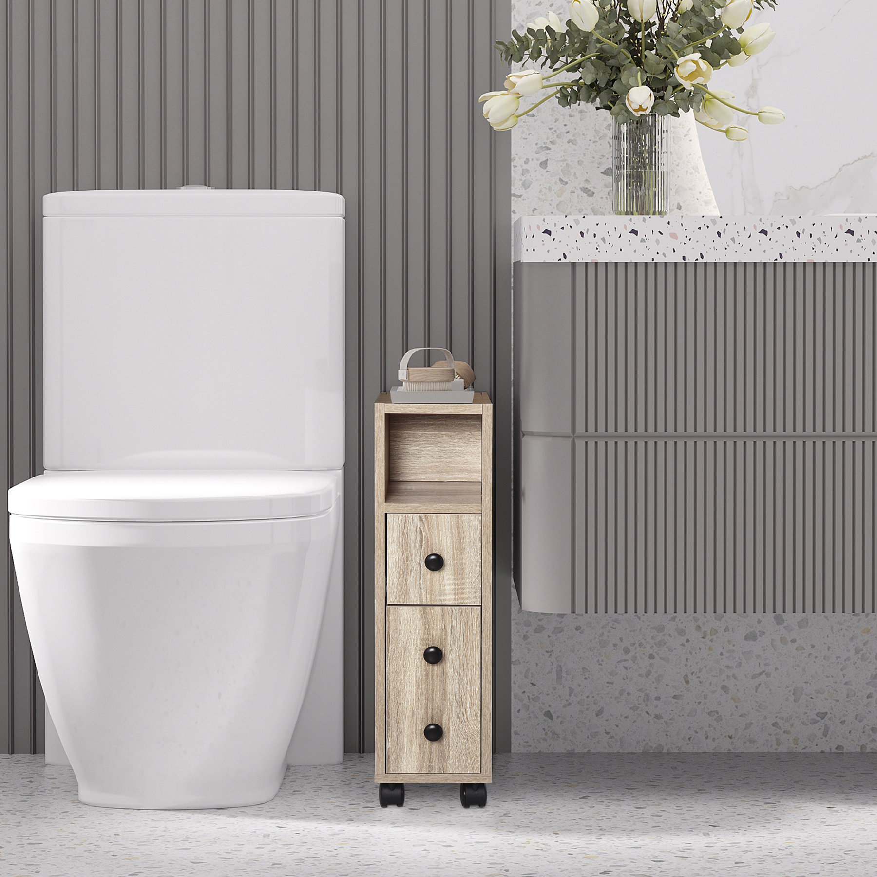 Latitude Run® Freestanding Compact Design Bathroom Cabinet with 2 Open ...