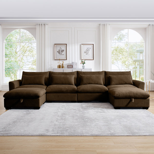 Latitude Run® Big Deep Seat U-Shaped Corduroy Sectional Couches for ...