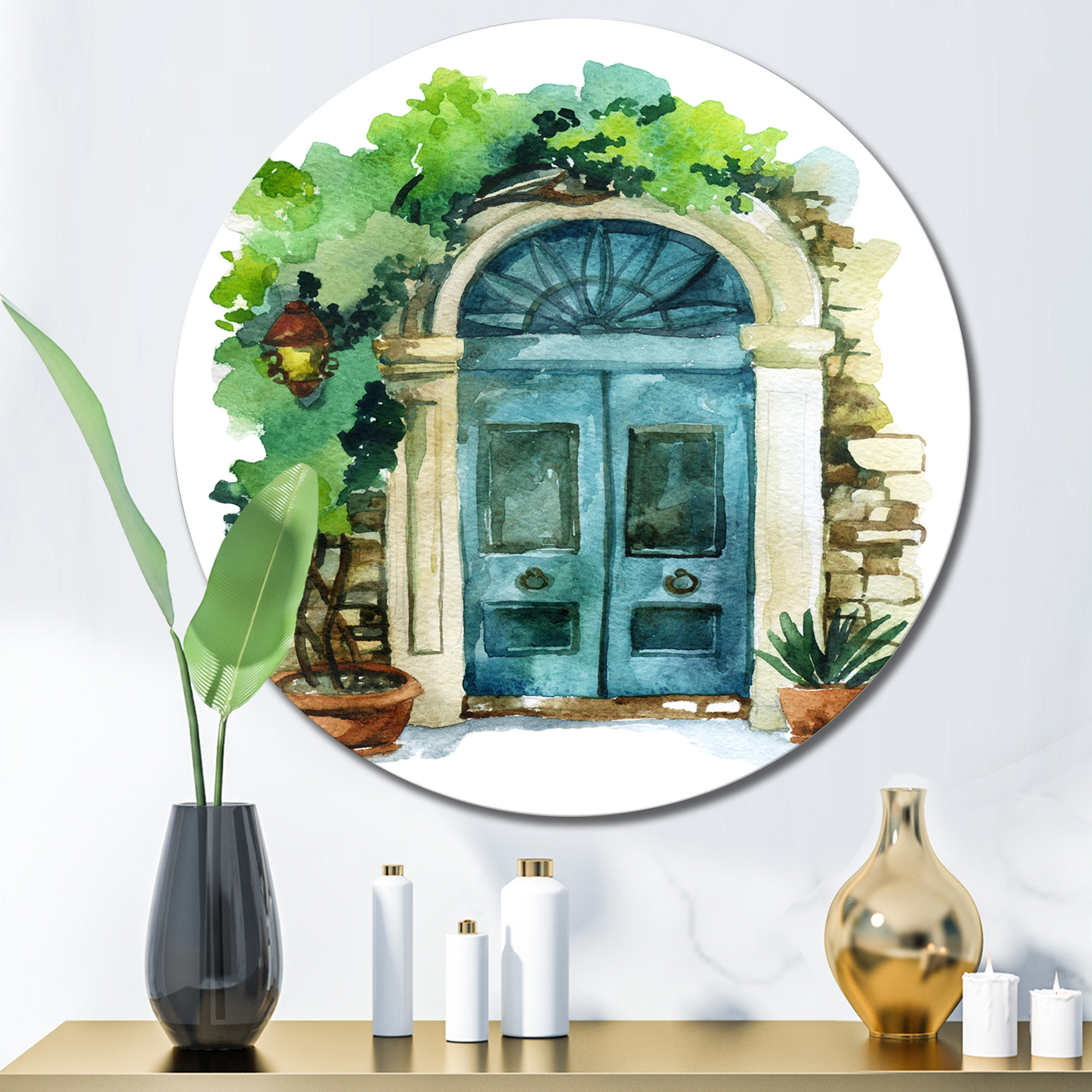 Red Barrel Studio Old Rustic Blue Door - Vintage Metal Circle Wall Art ...