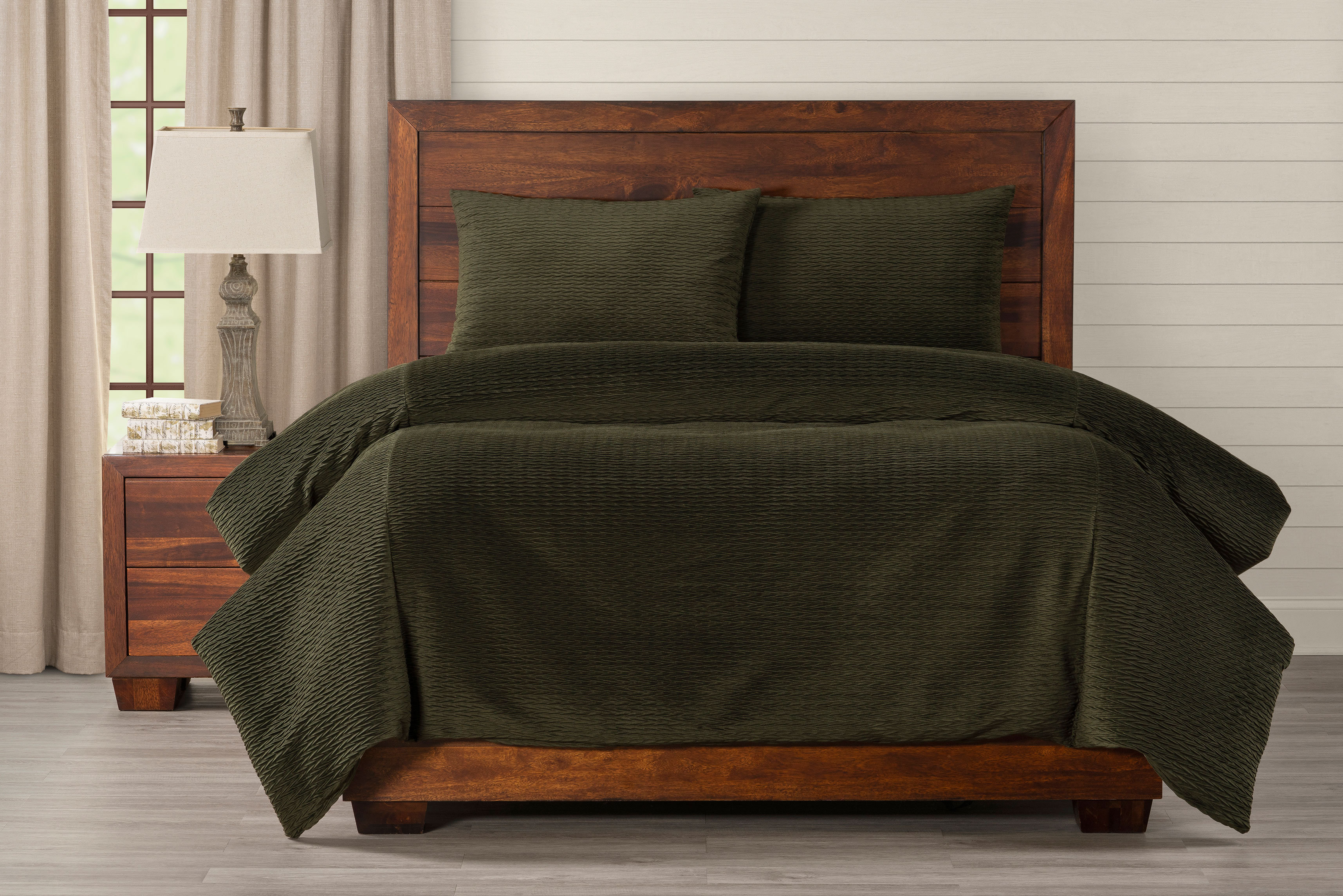 Smithsonian Velvet Chevron Pleated Moss Green Duvet Cover Set | Wayfair