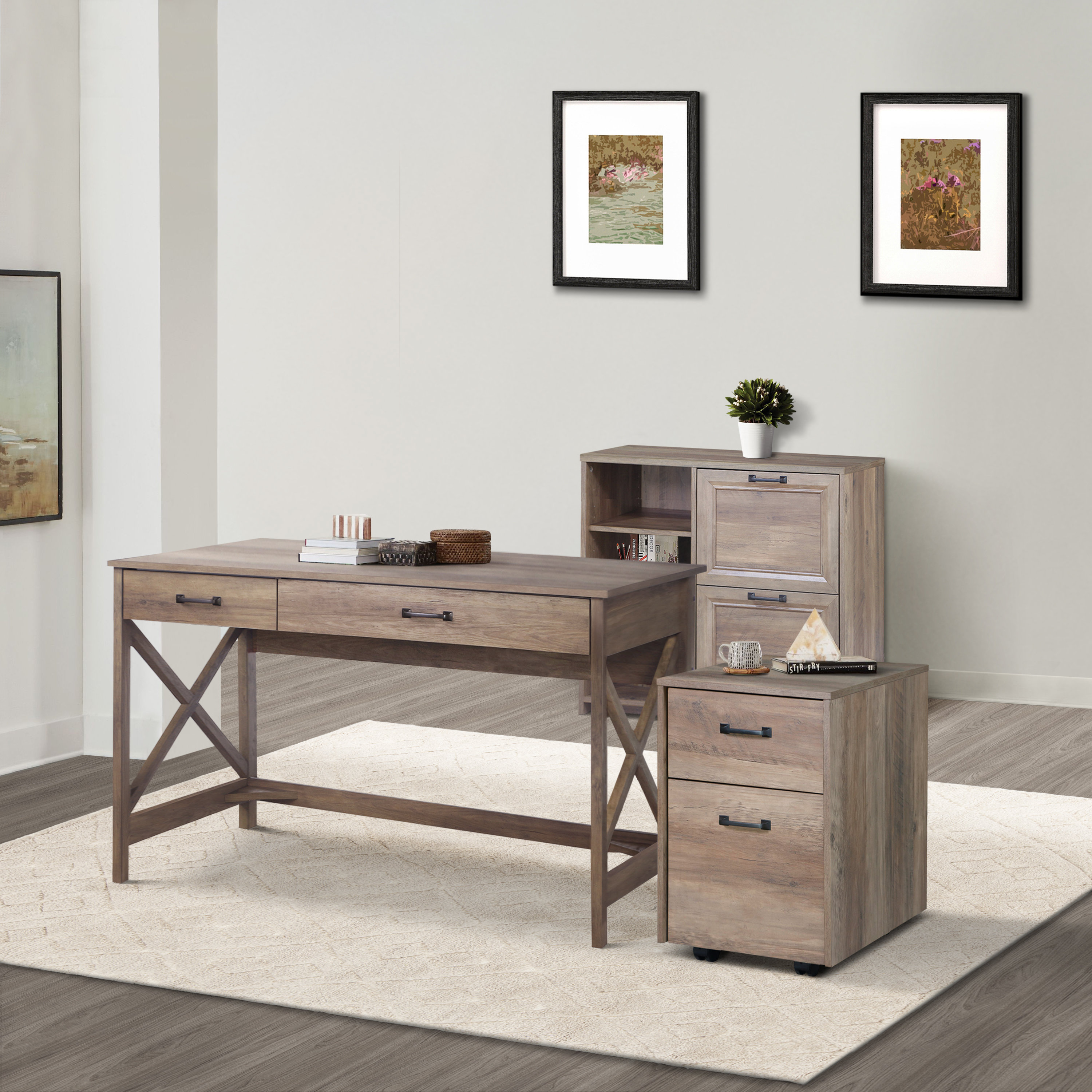 Laurel Foundry Modern Farmhouse® Coble 3 Piece Rectangular Writing Desk ...