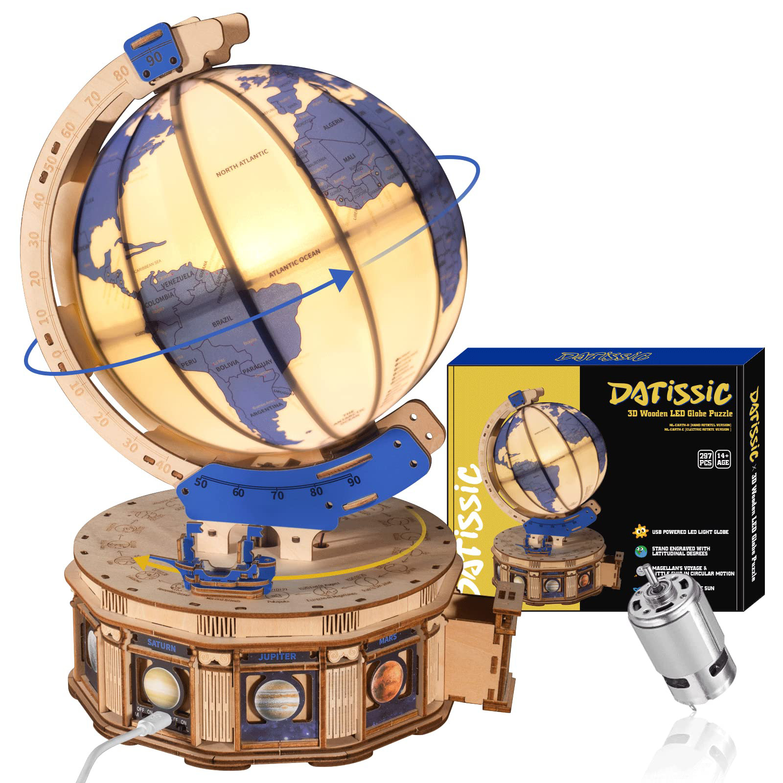 Datissc 3D Electric Wooden Puzzles LED Illuminated Wood Globes Arts and ...