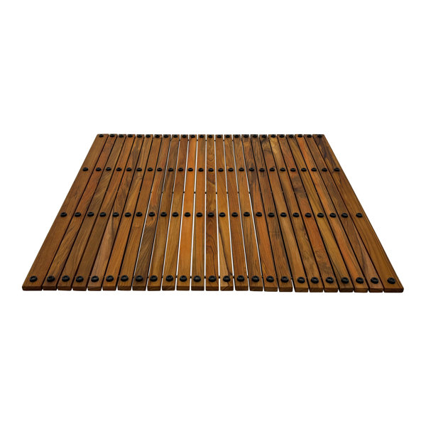 Nordic Style Teak Shower And Bath Oiled Brown String Mat With Rubber ...