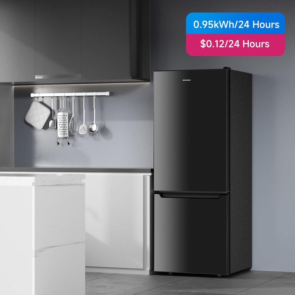 BANGSON 7.1 Cu.Ft, 2 Doors Apartment Size Fridge with Bottom Freezer ...