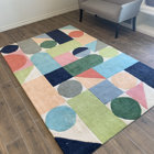 Glory Geometric Handmade Tufted Wool Blue/Green/Light Orange Area Rug ...