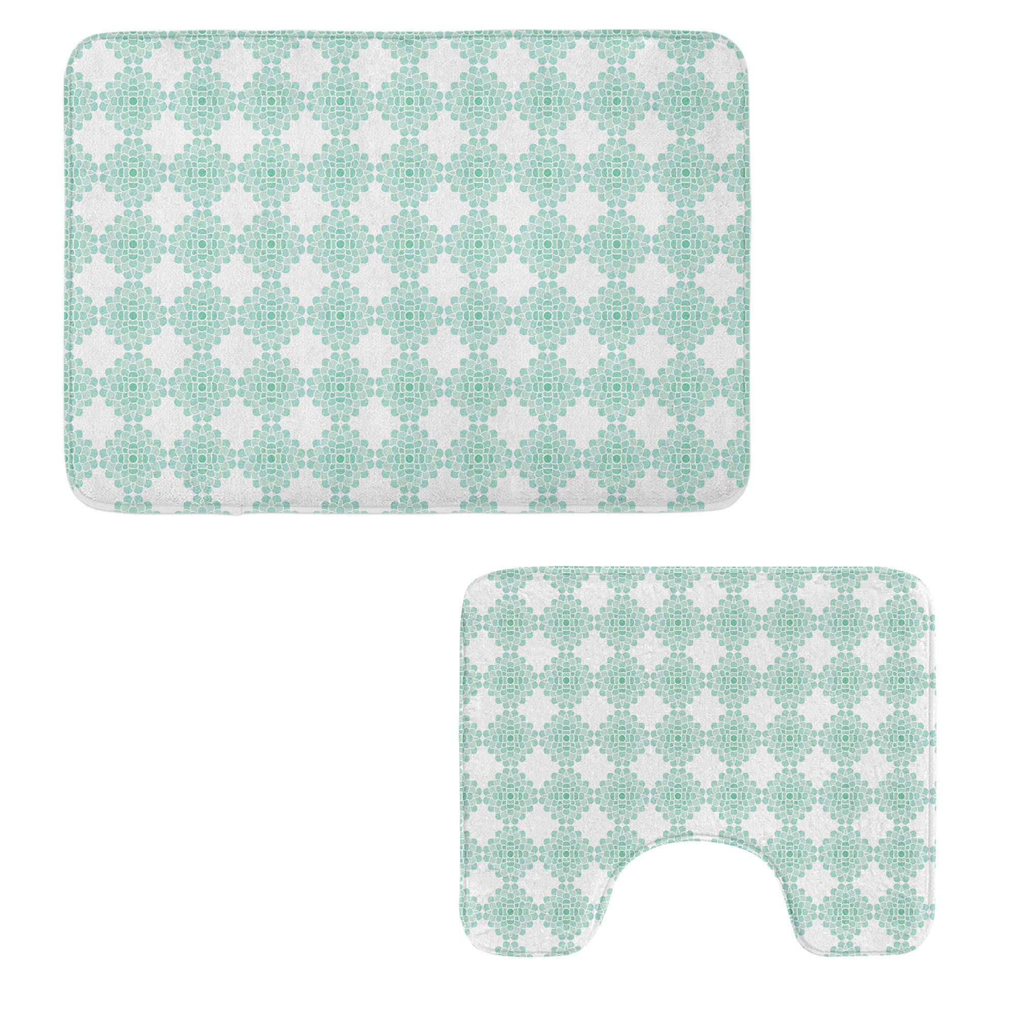 Ebern Designs Aqua Bathroom Rug Set 2 Pieces Rectangle & Contour Mats ...