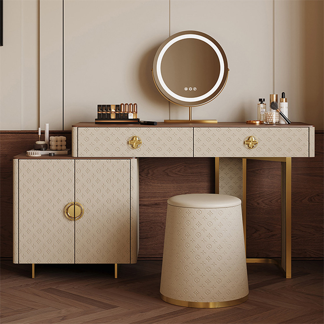 Orren Ellis Makeup Vanity with Light mirror,2 drawers,1 chair | Wayfair