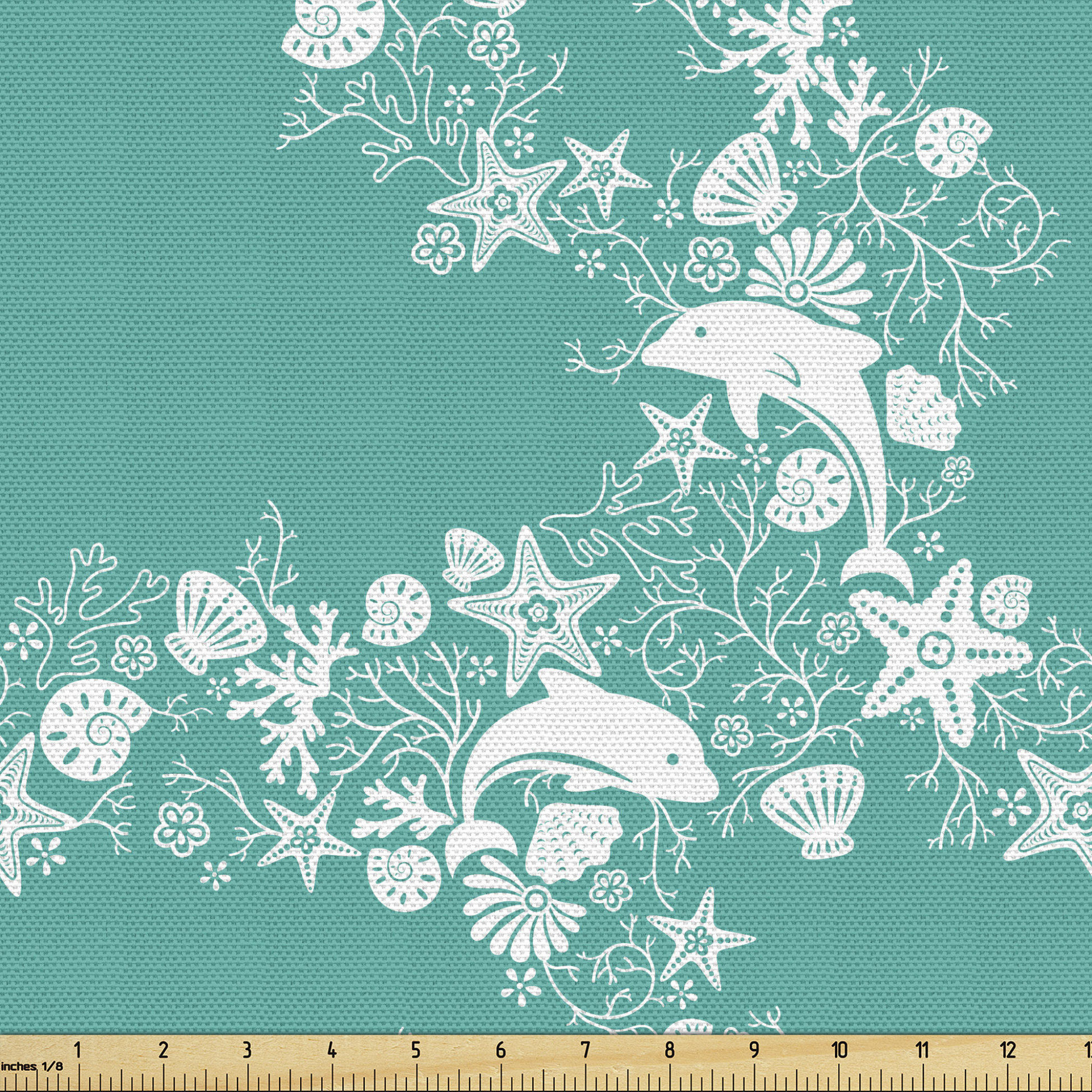 East Urban Home Sea Animals Fabric By The Yard, Dolphins Flowers Sea ...
