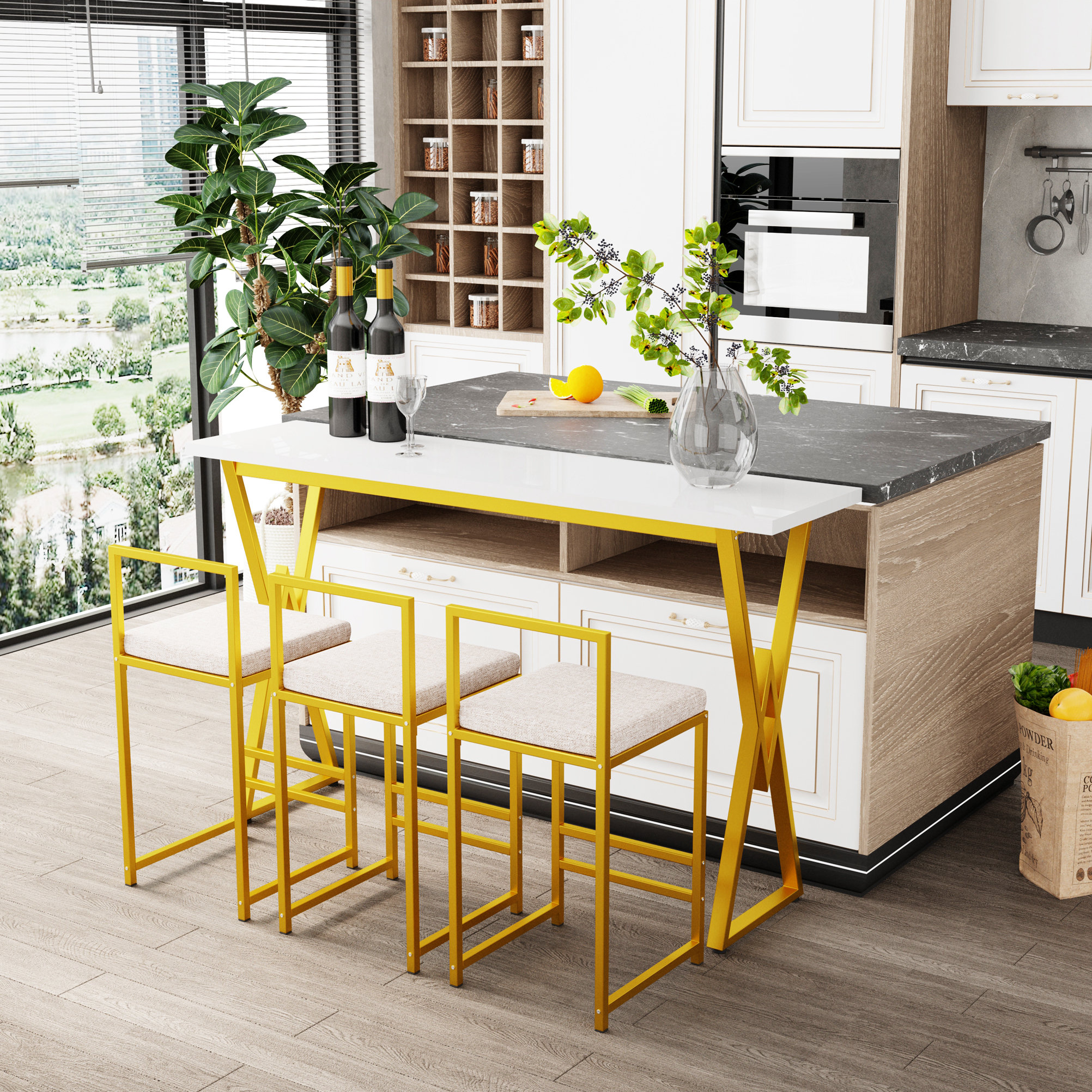 Mercer41 4-Piece Modern Counter Height Extra Long Console Bar Dining ...