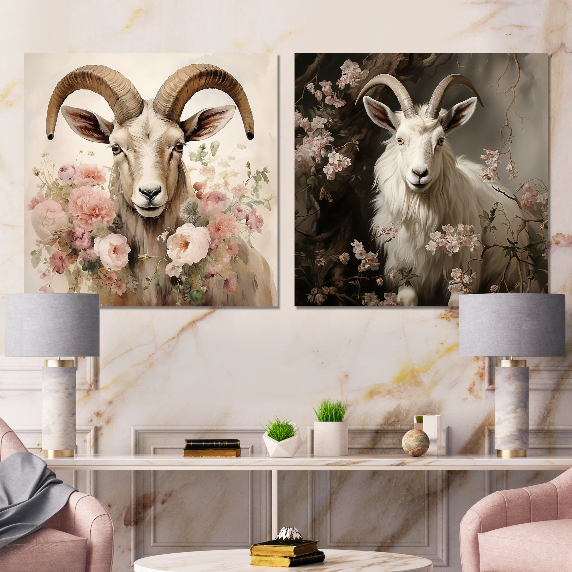 Union Rustic Alpine Vintage Goat Floral Portrait I - Goat Wall Decor ...