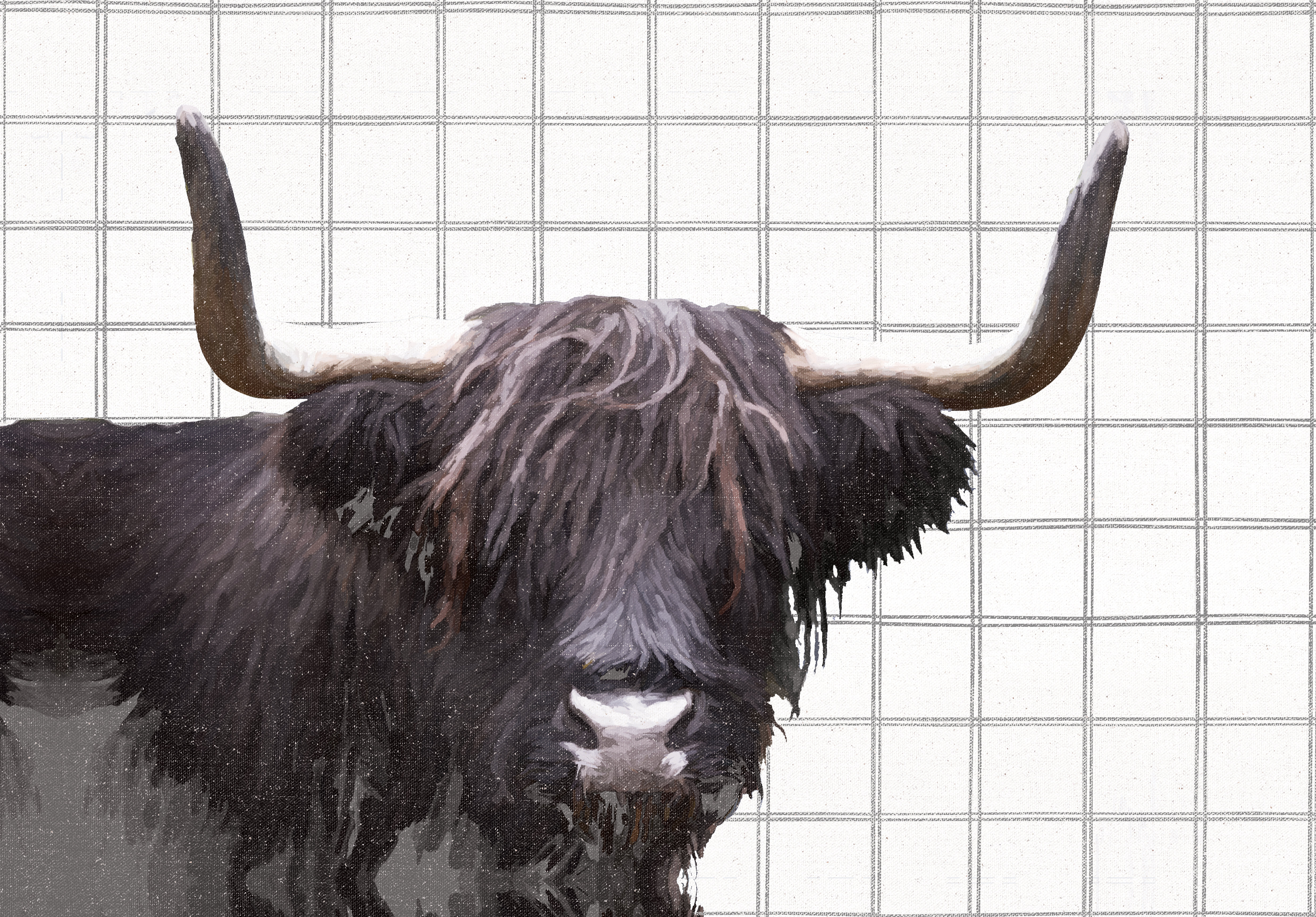 Gracie Oaks Highland Cow on Grid Pattern - Painting Print | Wayfair.co.uk