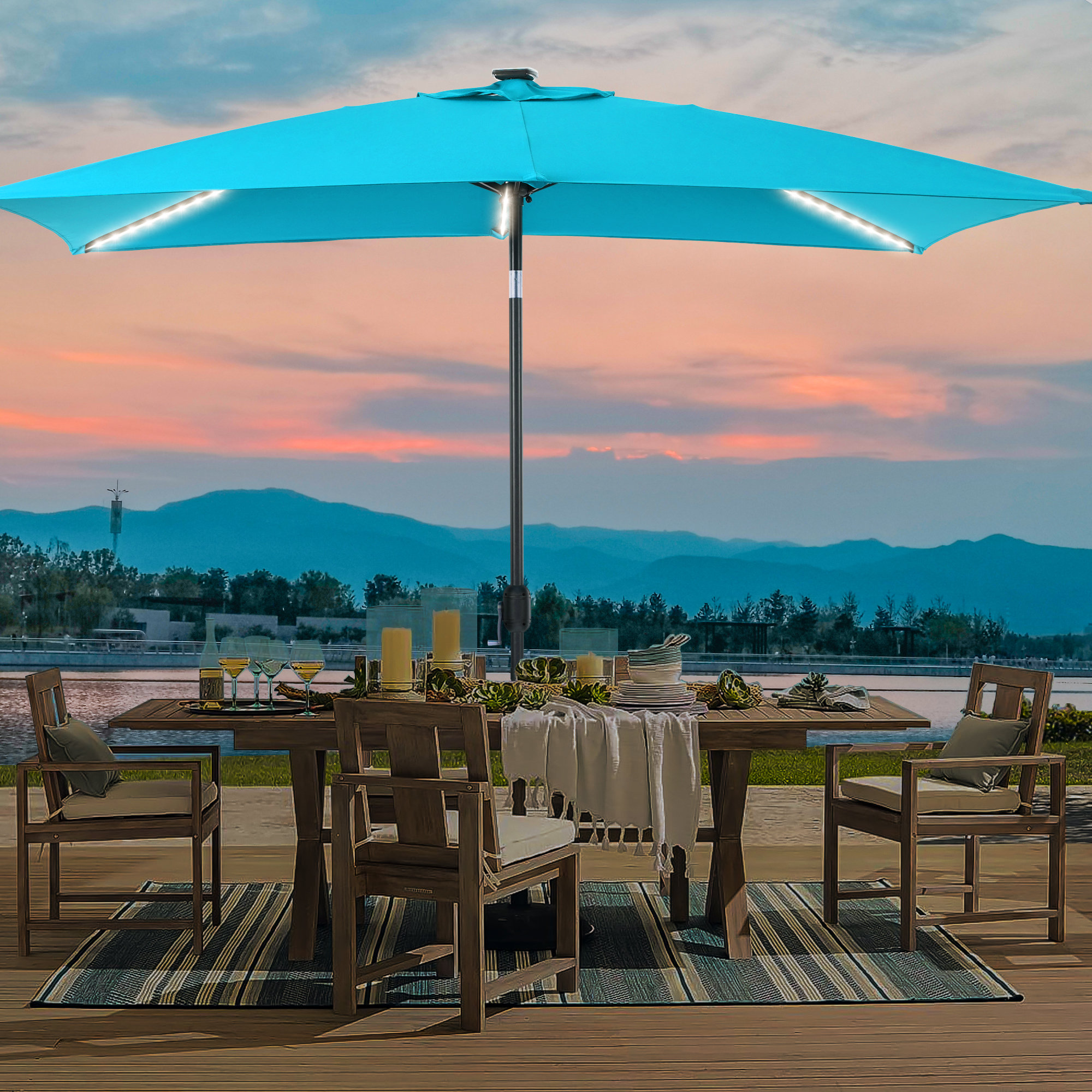 Arlmont & Co. Romeka 108'' Lighted Market Umbrella | Wayfair