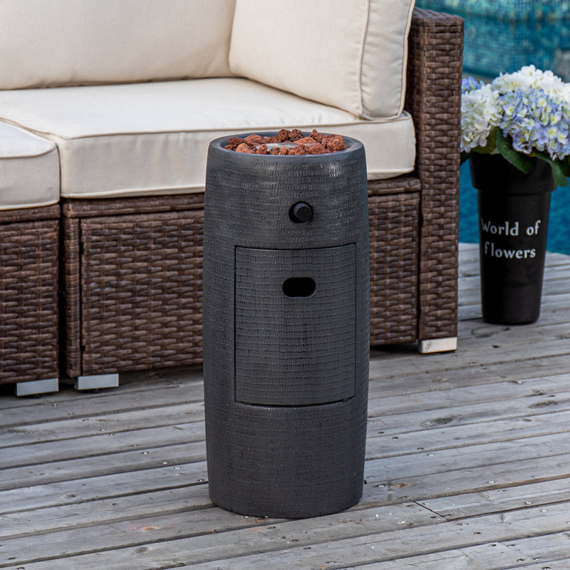 Latitude Run® Round15,001 BTU Fire Column With Lava Rocks, Grey ...