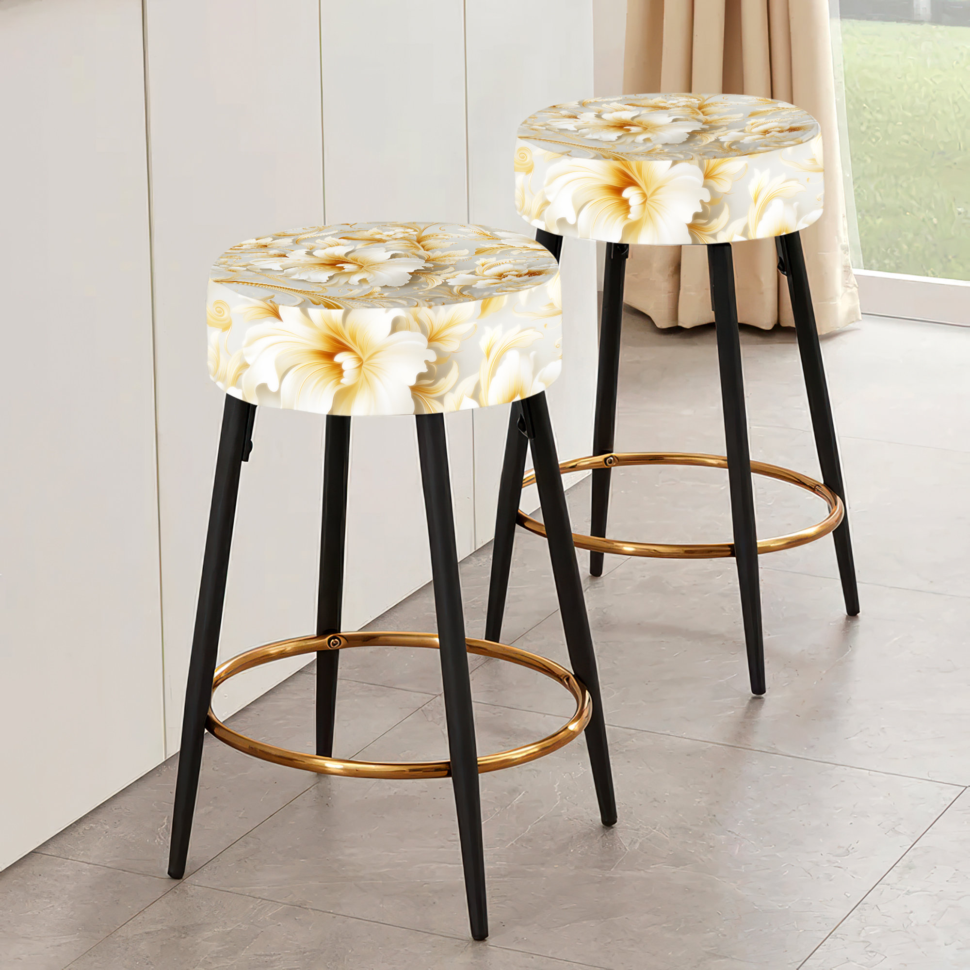 Design Art Royal Gold And White Floral Elegant Garden - Floral Bar ...